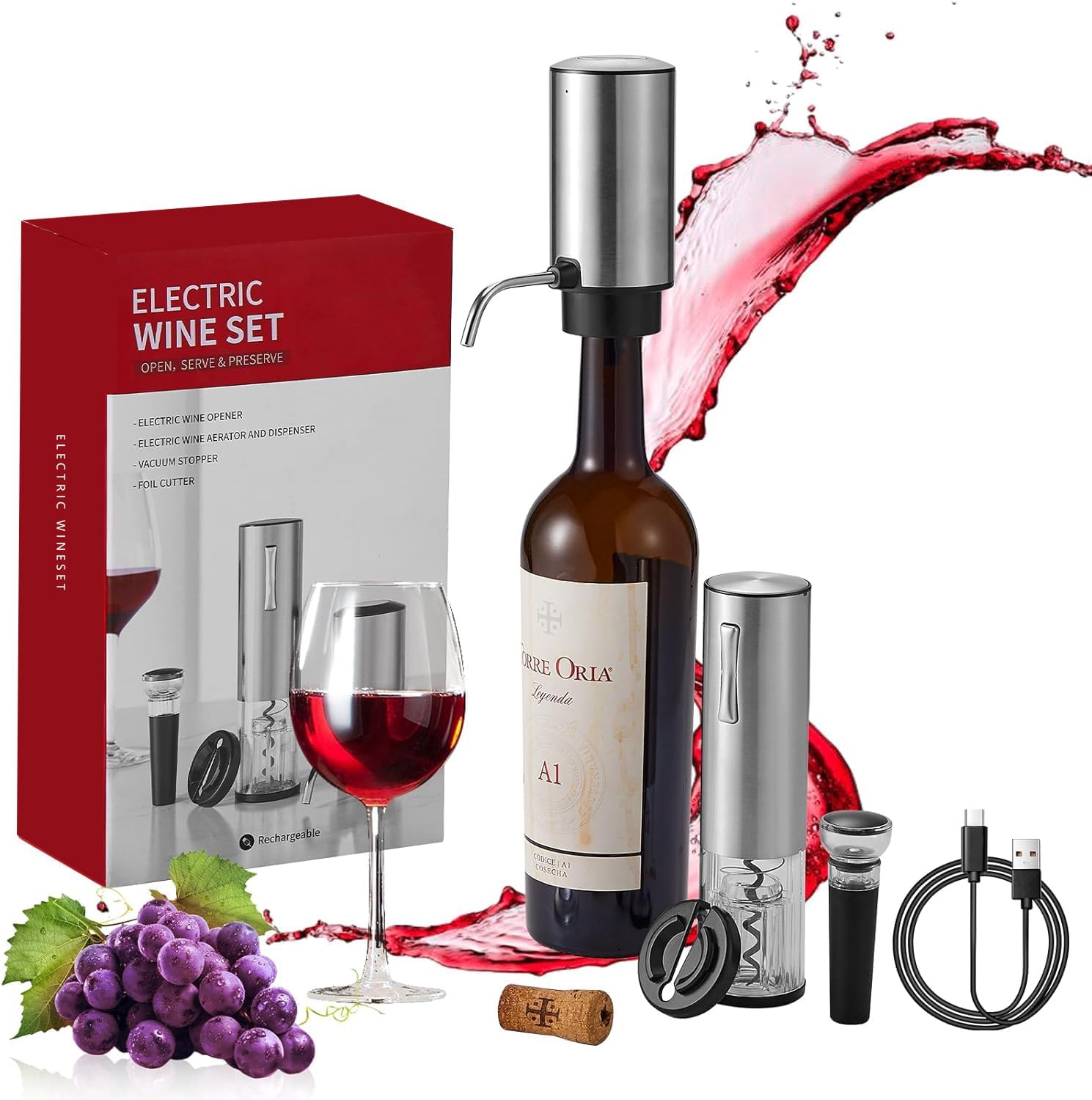 SYNMORE Sacacorchos Eléctrico de Vinos 6 en 1, Juego de Abridor ...