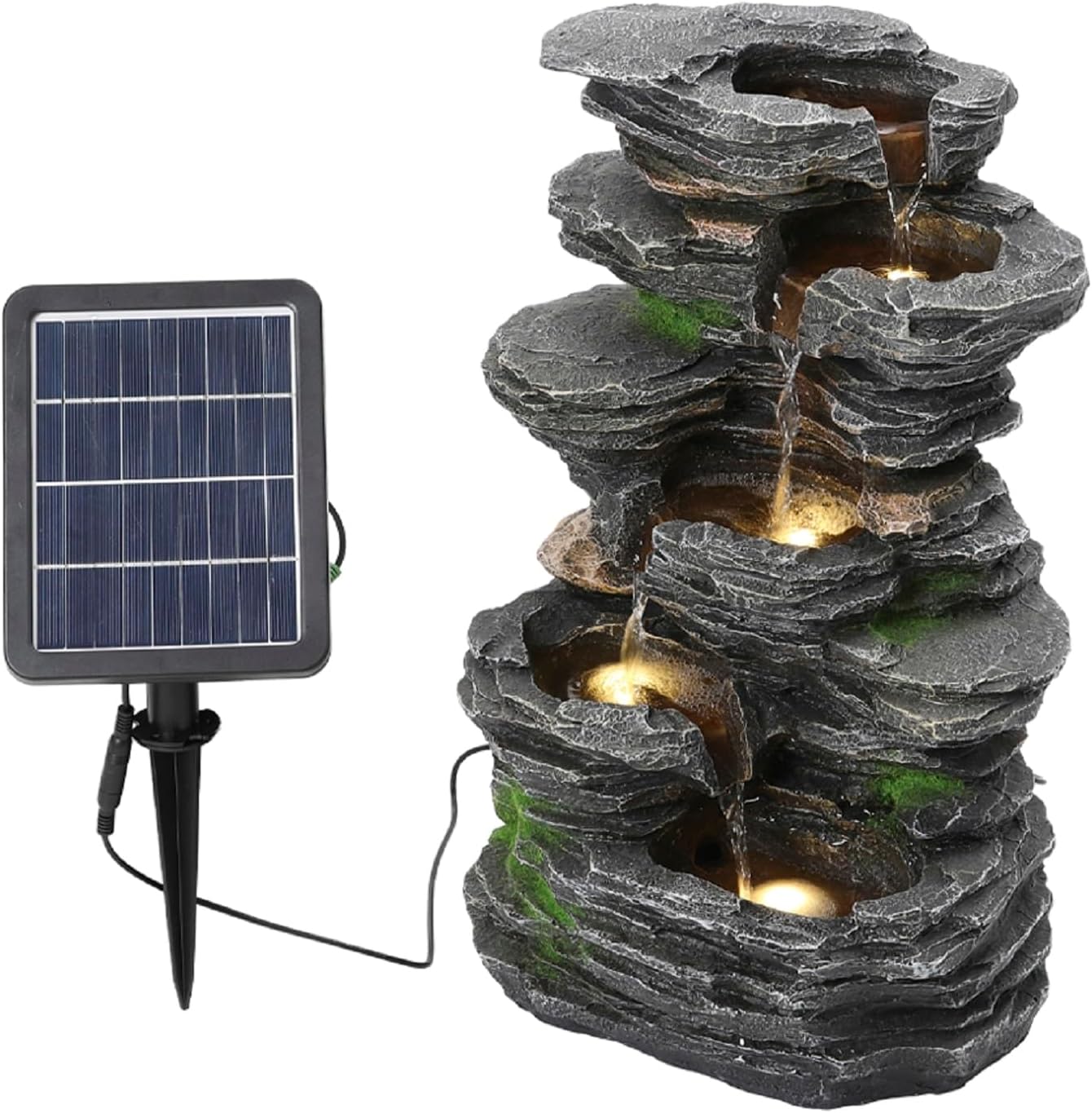 BTGGG Solar Powered Water Feature - Natural Cascading Rockery Solar ...