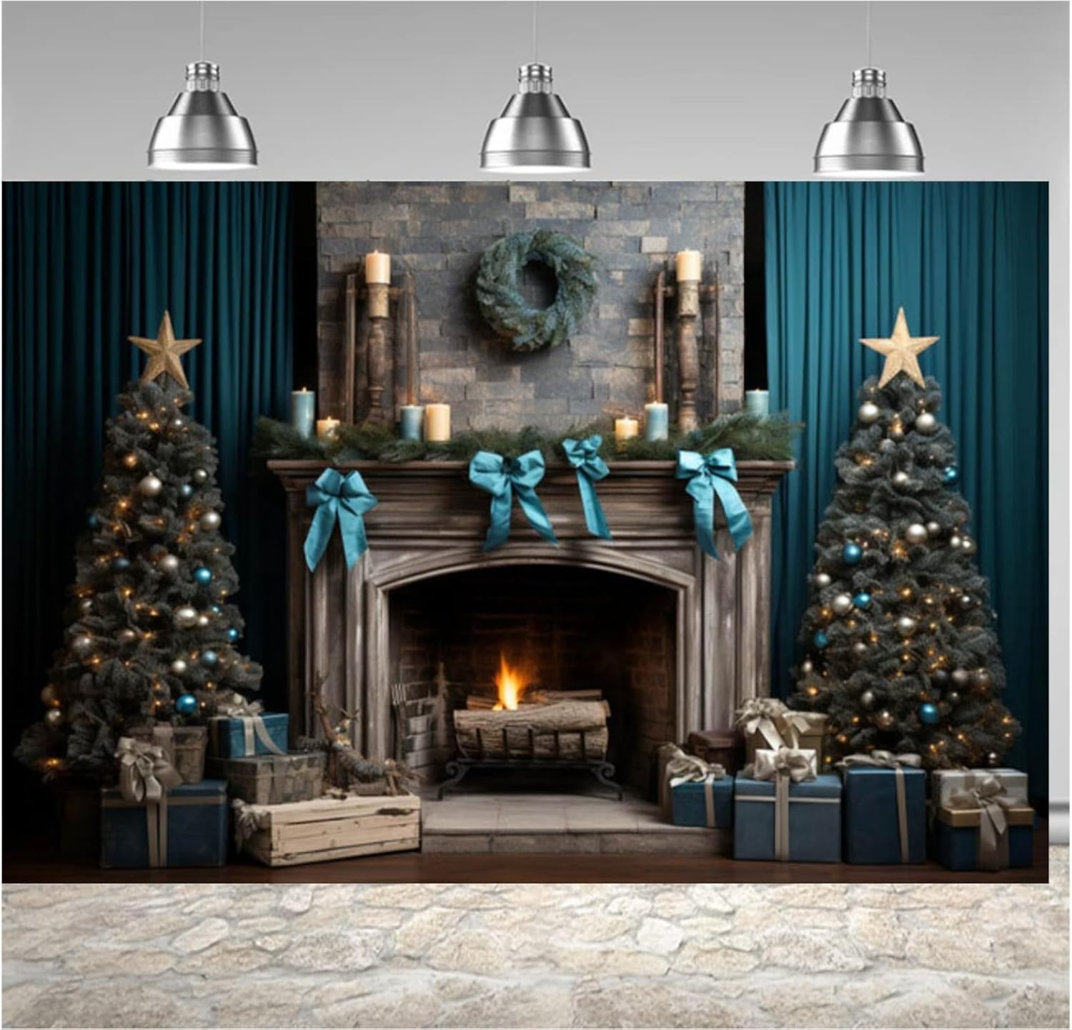 Amazon.com : 7X5 Feet Photography Backdrop Winter Indoor Fireplace ...