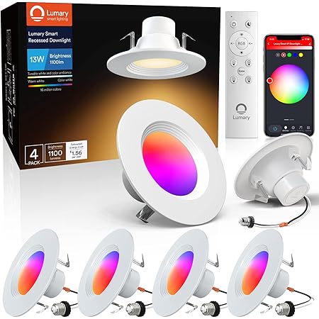 TRAMSMART 6 Inch Smart LED Recessed Lights 6 Pack， 13W 1100LM Retrofit ...