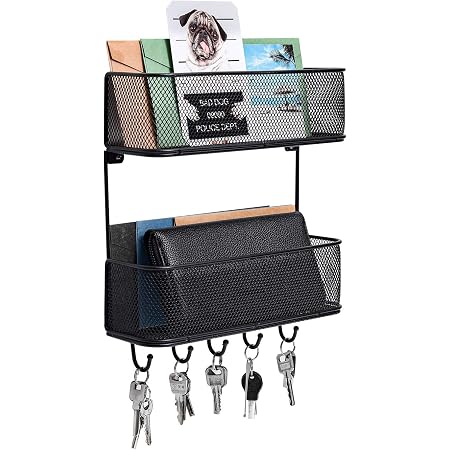 Amazon.com: MyGift 12-Inch Black Metal Hanging Mail Organizer and Key ...