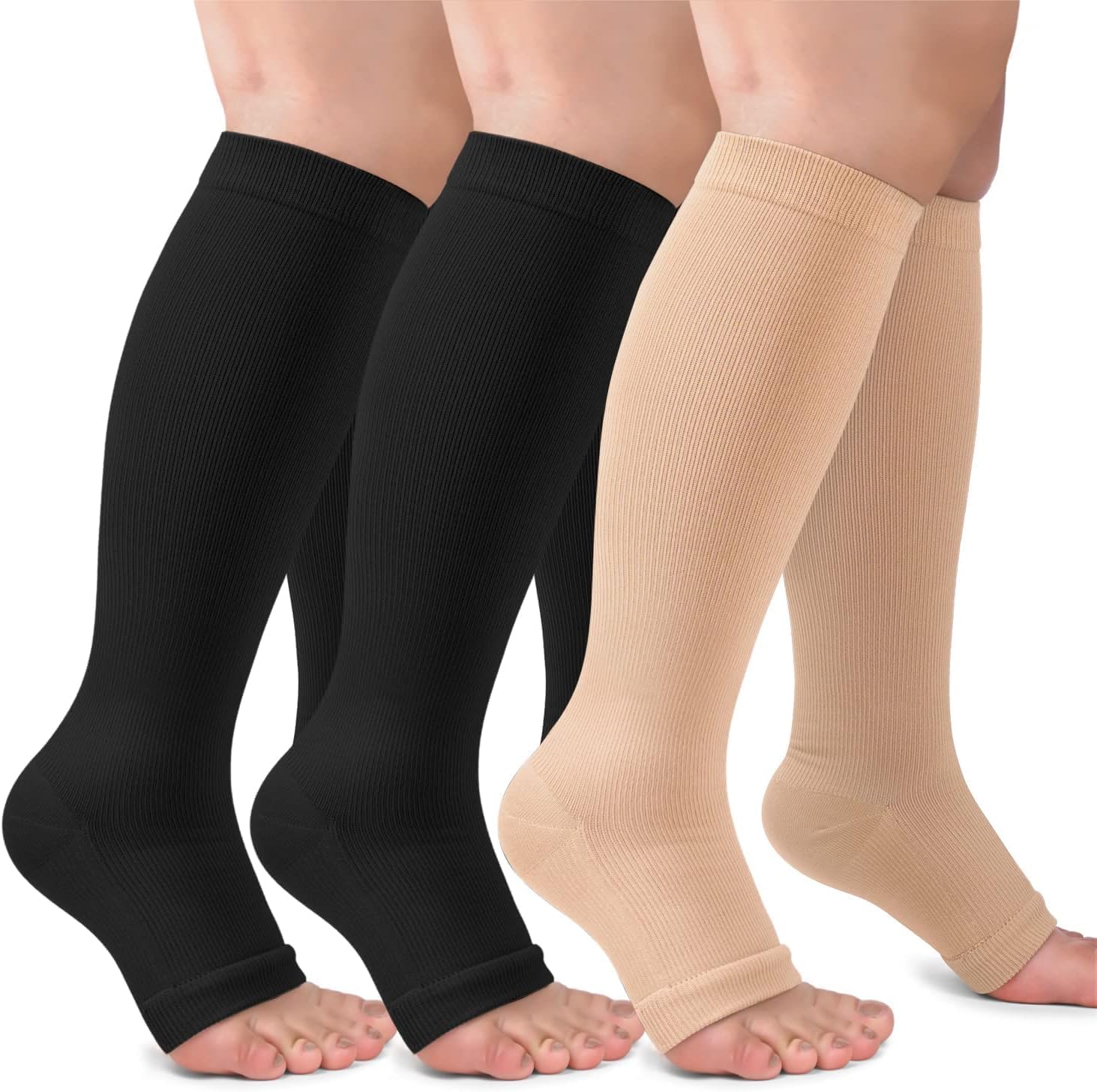 Amazon.com: Open Toe Compression Socks Women & Men-3 Pairs 20-30 mmHg ...