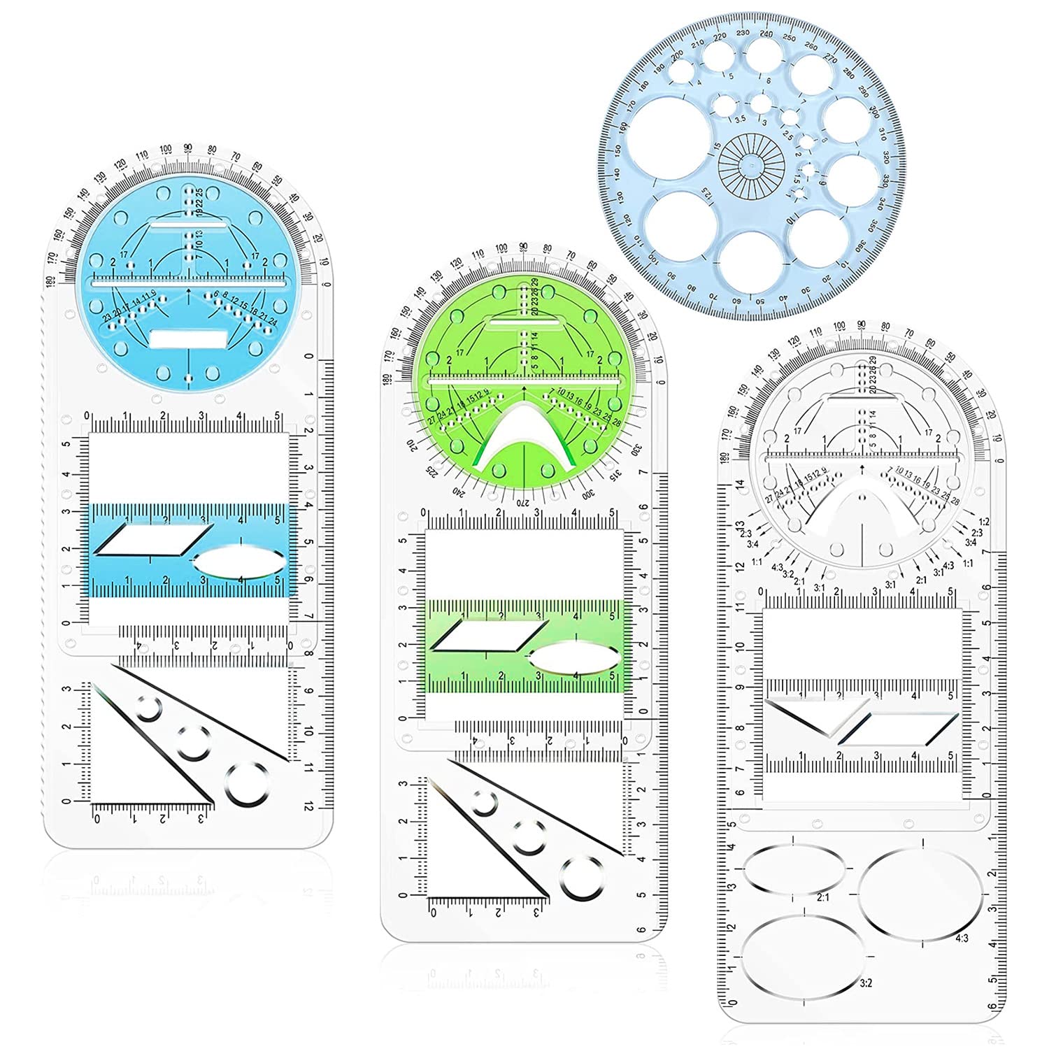Multifunctional Geometric Ruler,Plastic Transparent Mathematics Drawing ...