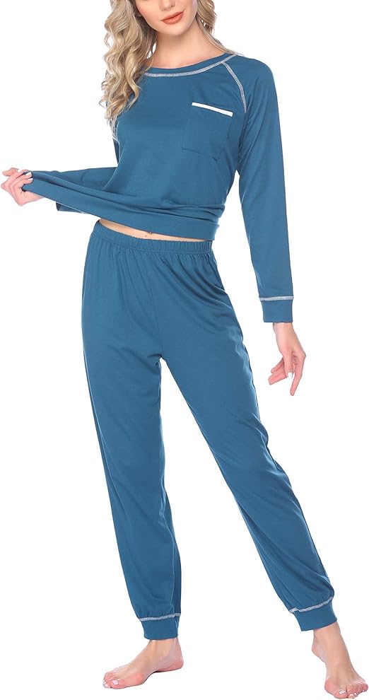 Ekouaer Pajamas Set Womens Long Sleeve Sleepwear Soft Cotton Classic ...