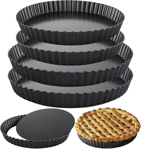 Oungy 4 Pack Quiche Dishes, 22cm/24cm Non-Stick Tart Tins Quiche Tins ...