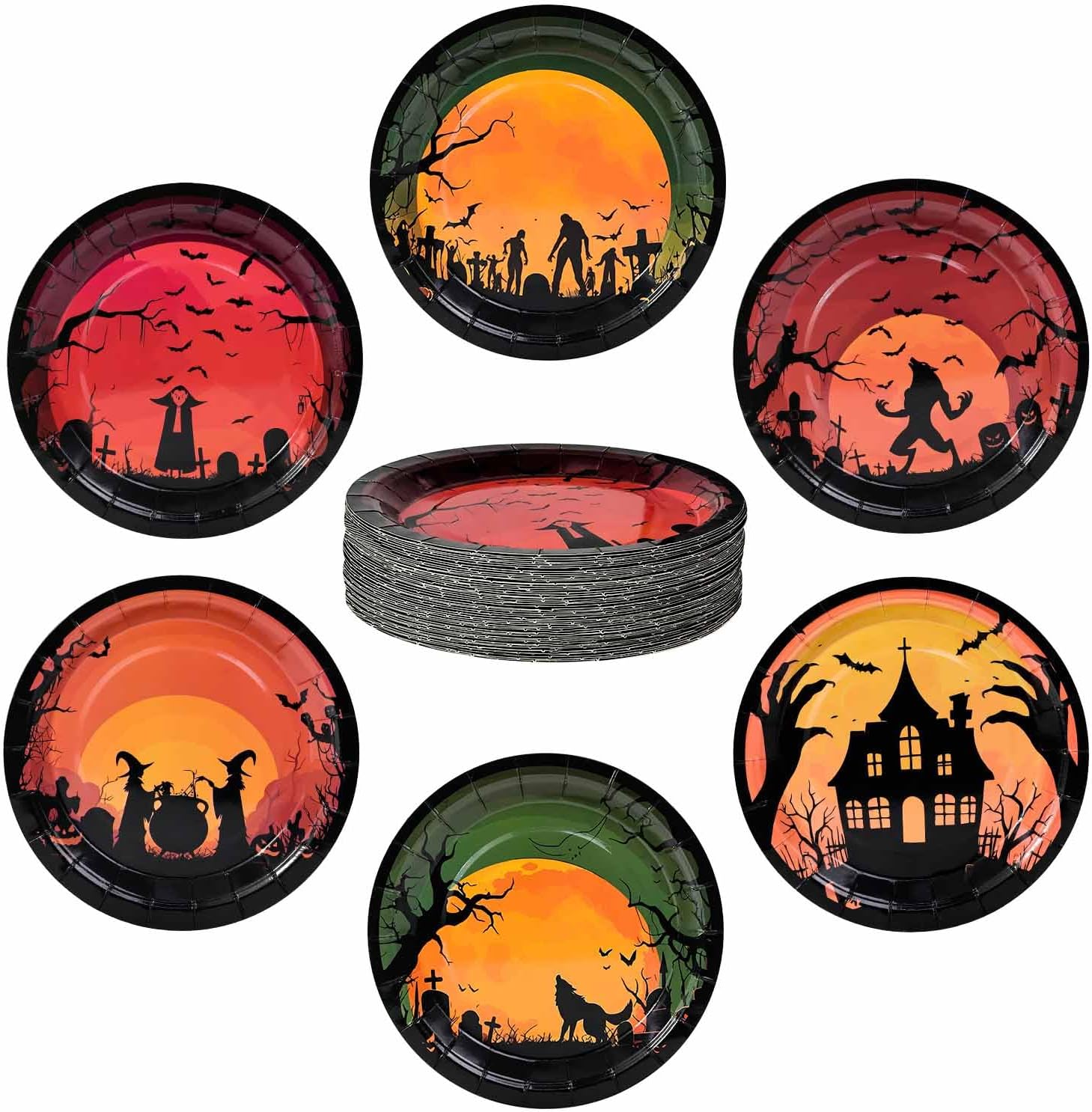 Amazon.com: SietDESEO 60 PCS Halloween Paper Plates 7 Inch Dessert ...
