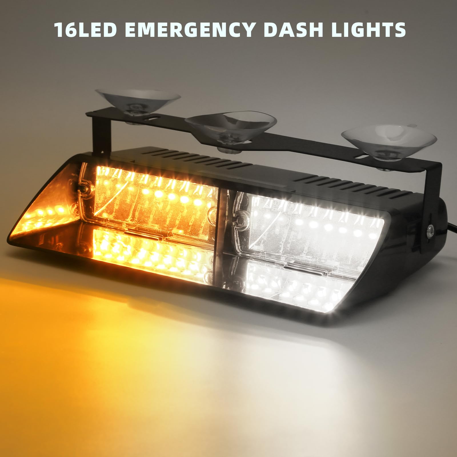 Snapklik.com : PKINGLAKE Amber/White LED Dash Emergency Strobe Light ...