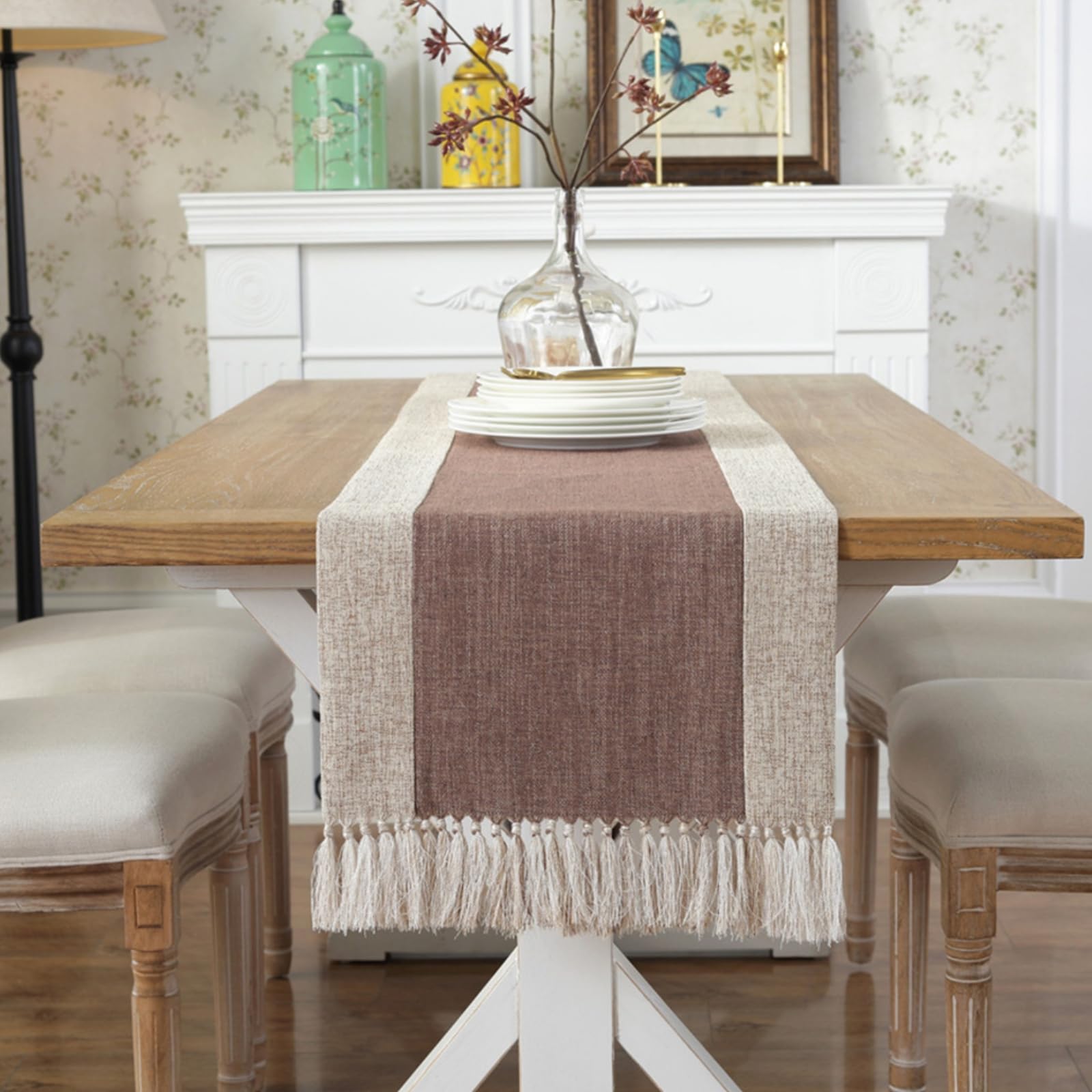 Amazon.com: Cotton Linen Farmhouse Style Table Runner, French Country ...