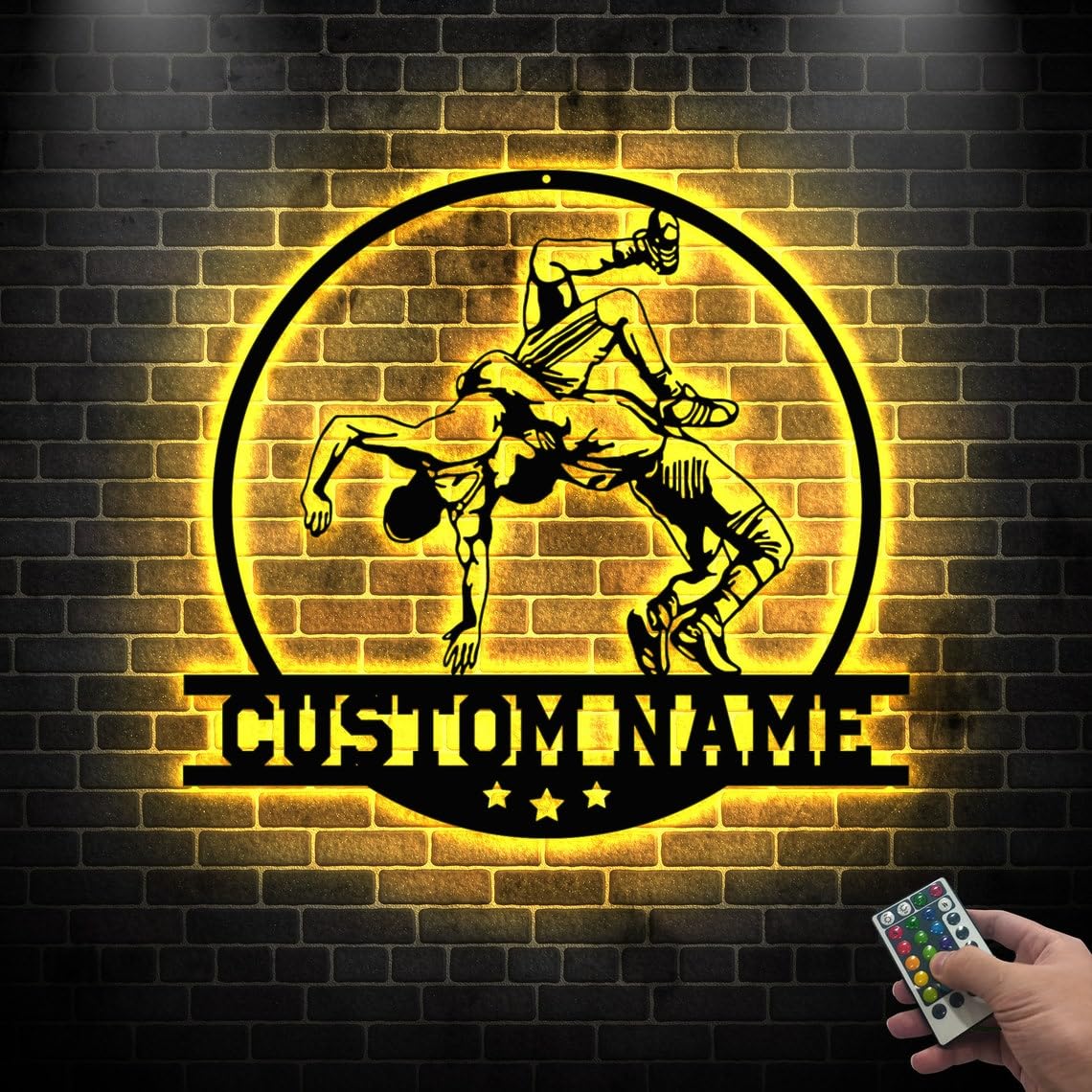 Amazon.com: Custom Wrestling Sign Metal Wall Art Led Light, Wrestler ...