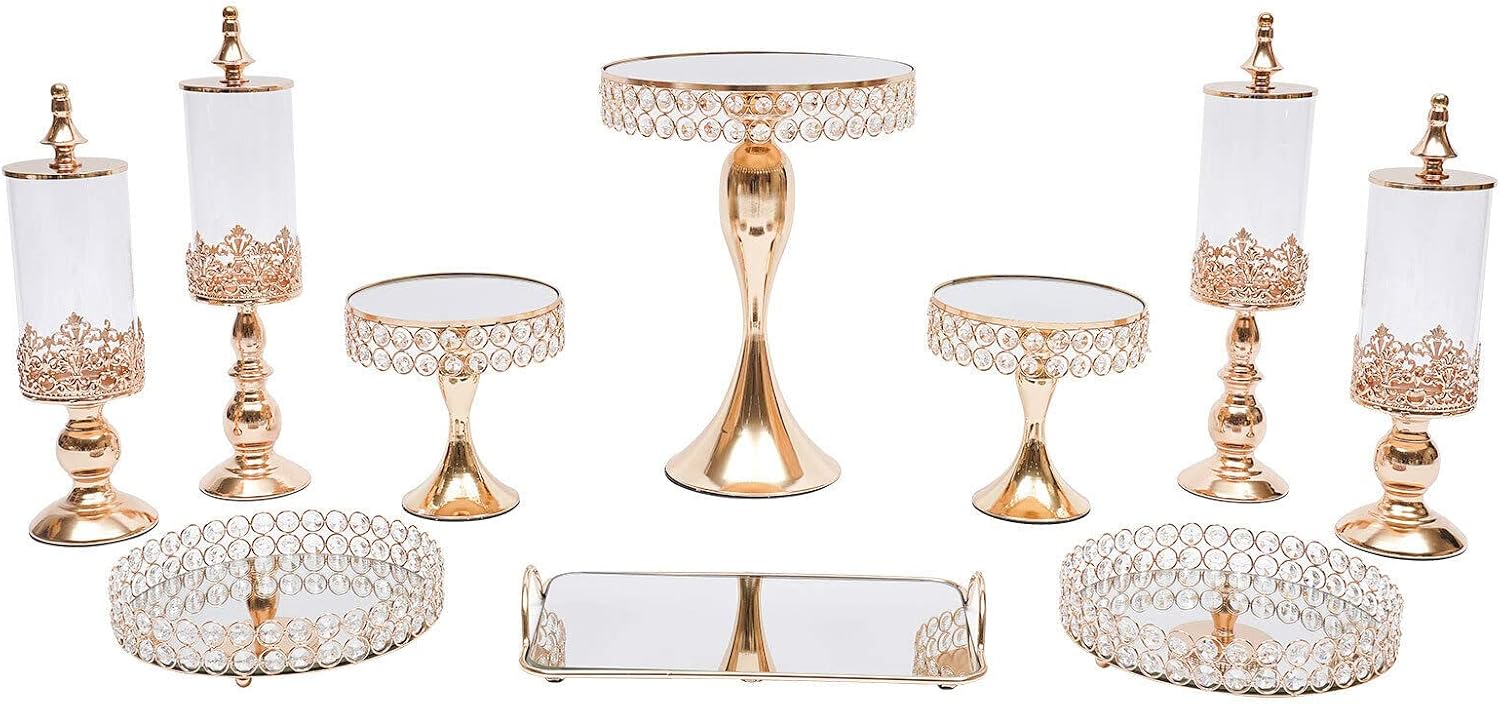 Amazon.com: 10 Set Gold Crystal Cupcake Stands with Large Cake Stands ...