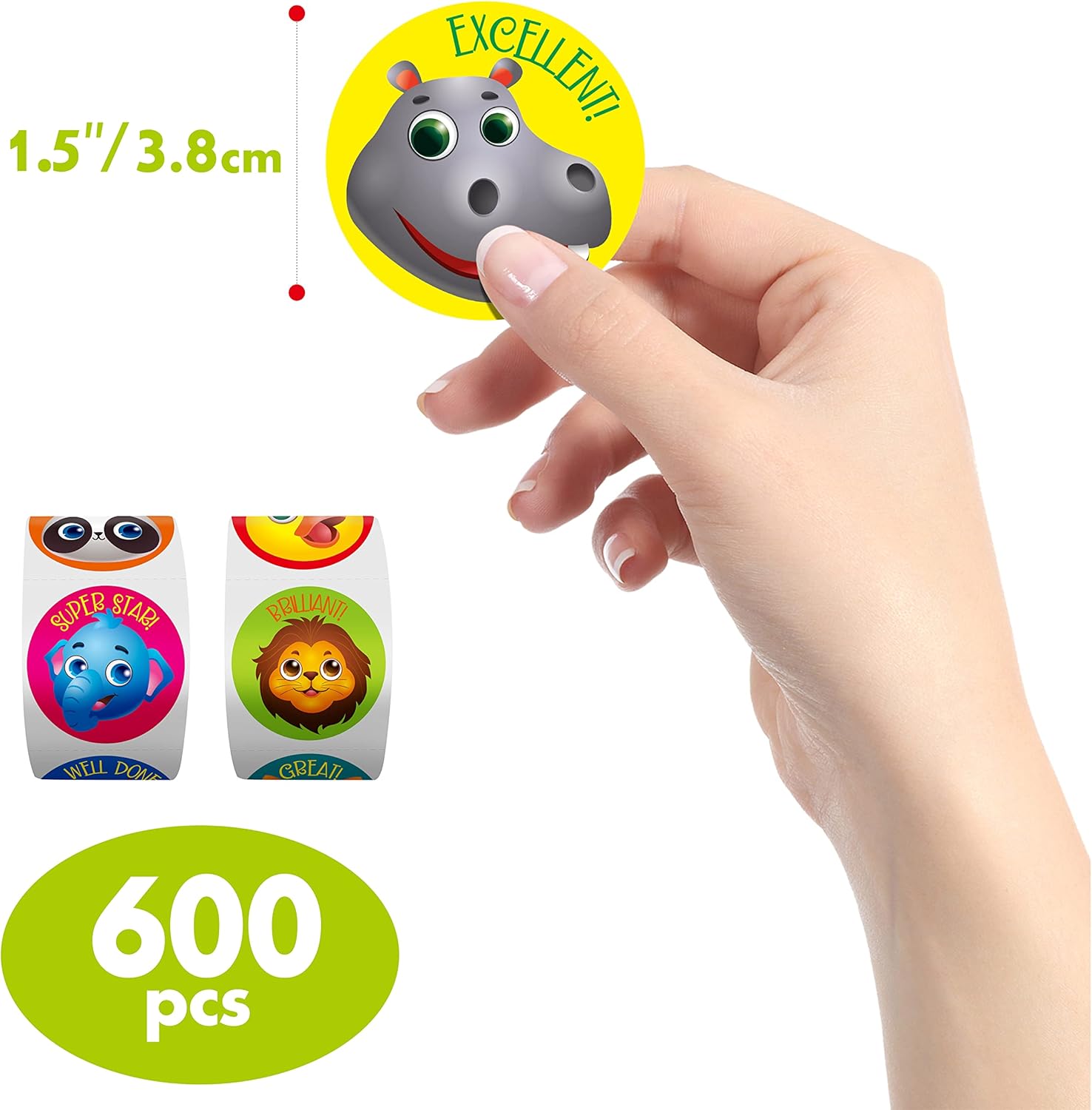 600 PCS Animal Face Stickers, Adorable Incentive Round Stickers in 16 ...