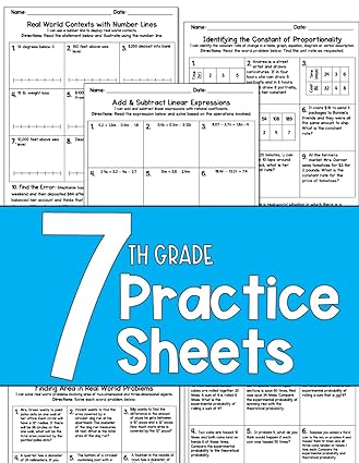 Seventh Grade Math Practice Sheets - Practice Workbook - 7th Grade ...