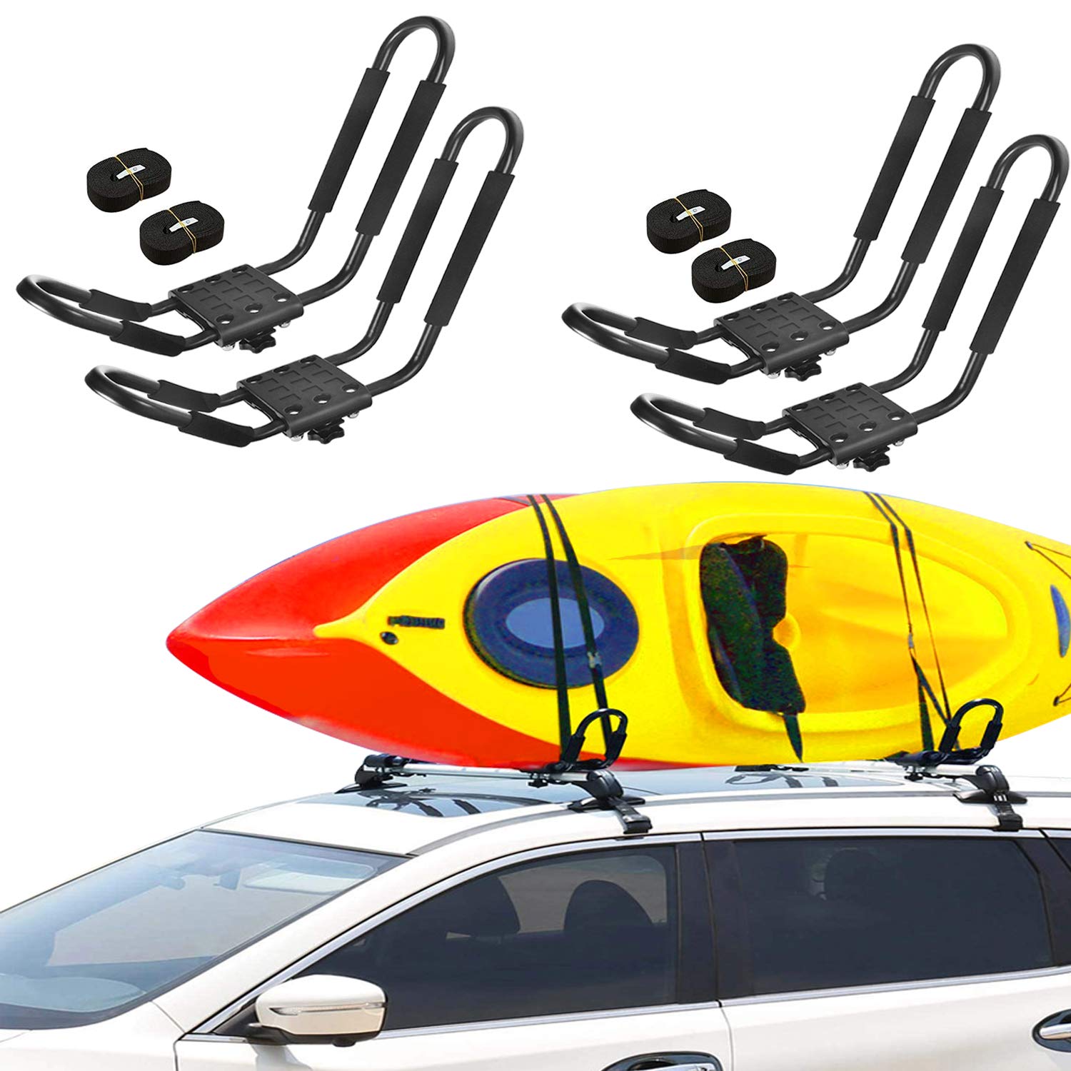 Buy Adust 2 Pair J-Bar Rack for Kayak Carrier Canoe Boat Paddle Board ...