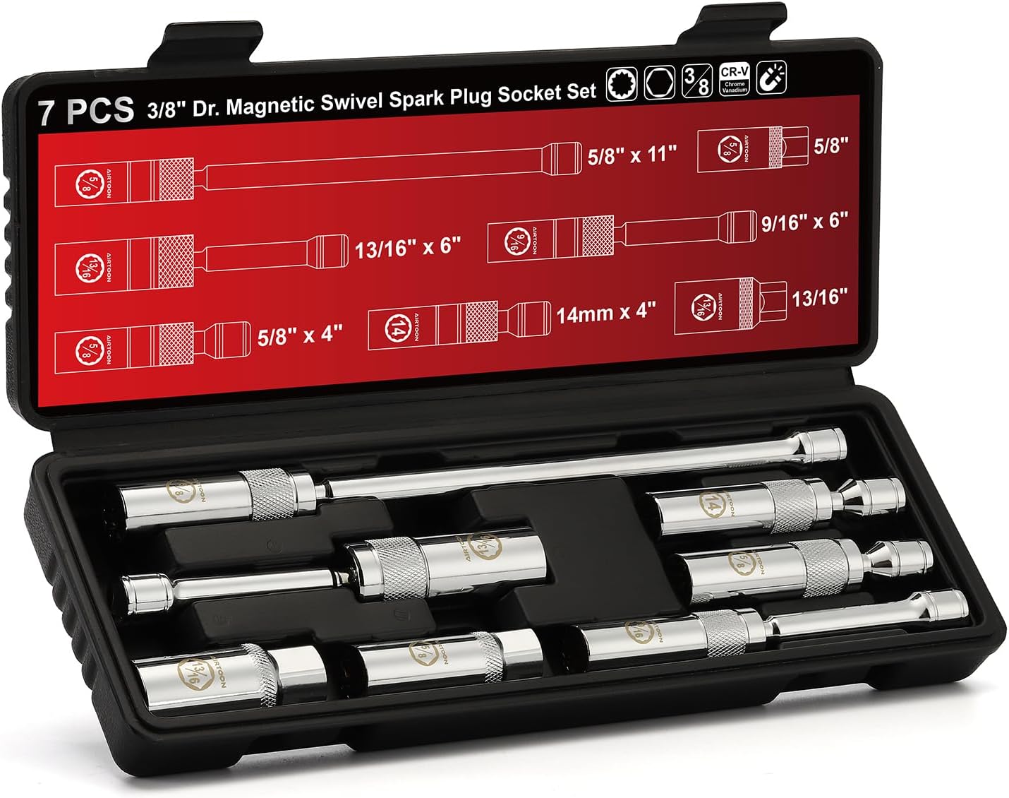 Amazon.com: TR TOOLROCK Magnetic Swivel Spark Plug Socket Set 6PCS, 3/8 ...