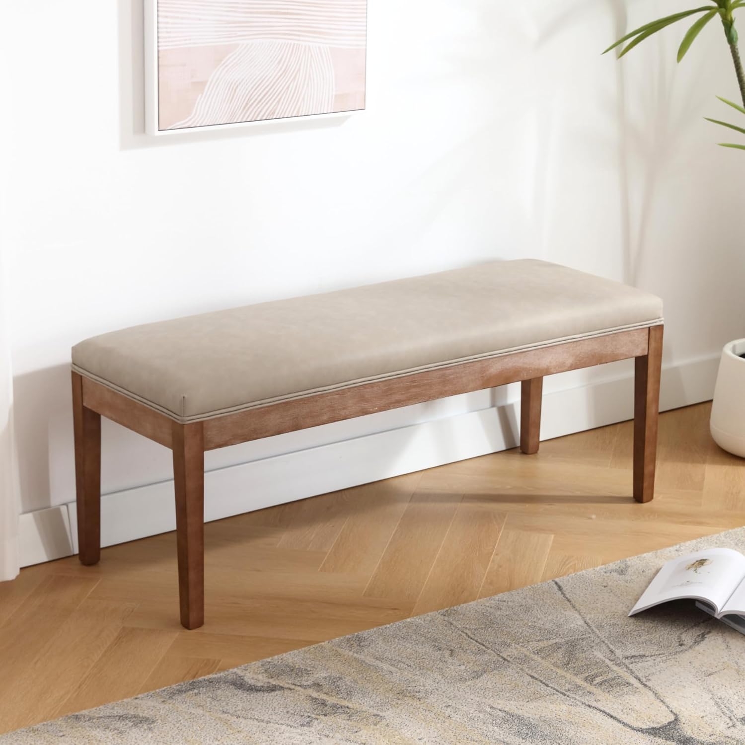 Amazon.com: Janoray PU Leather Entryway Bench Farmhouse Dining Benches ...