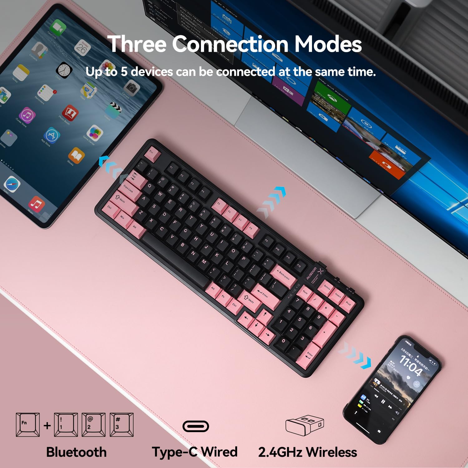 Snapklik.com : AUSDOM 98Pro Silent Wireless Mechanical Keyboard,Tri ...