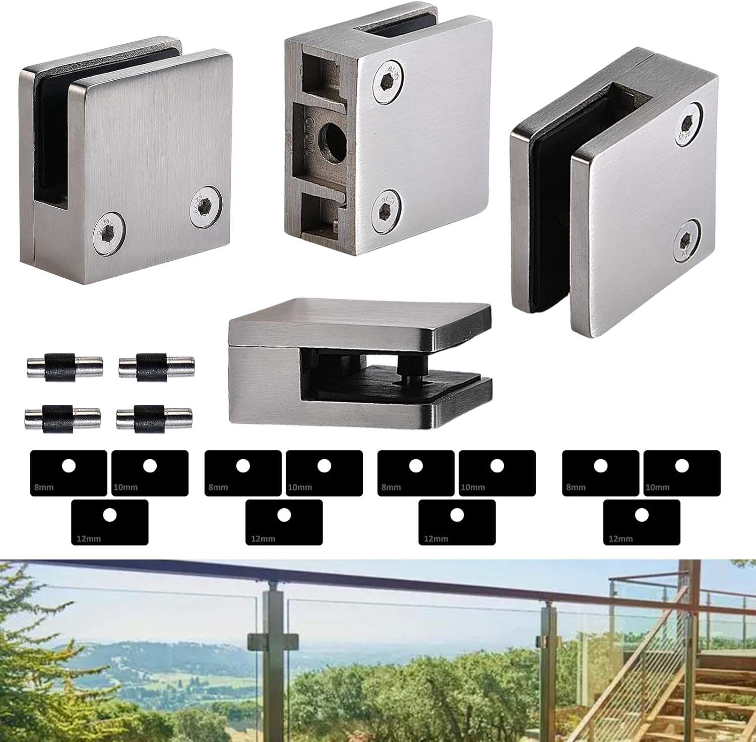 Amazon.com: Glass Clamp－4PCS Adjustable Glass Shelf Bracket, 1/3 "-1/2 " 304 Stainless Steel ...