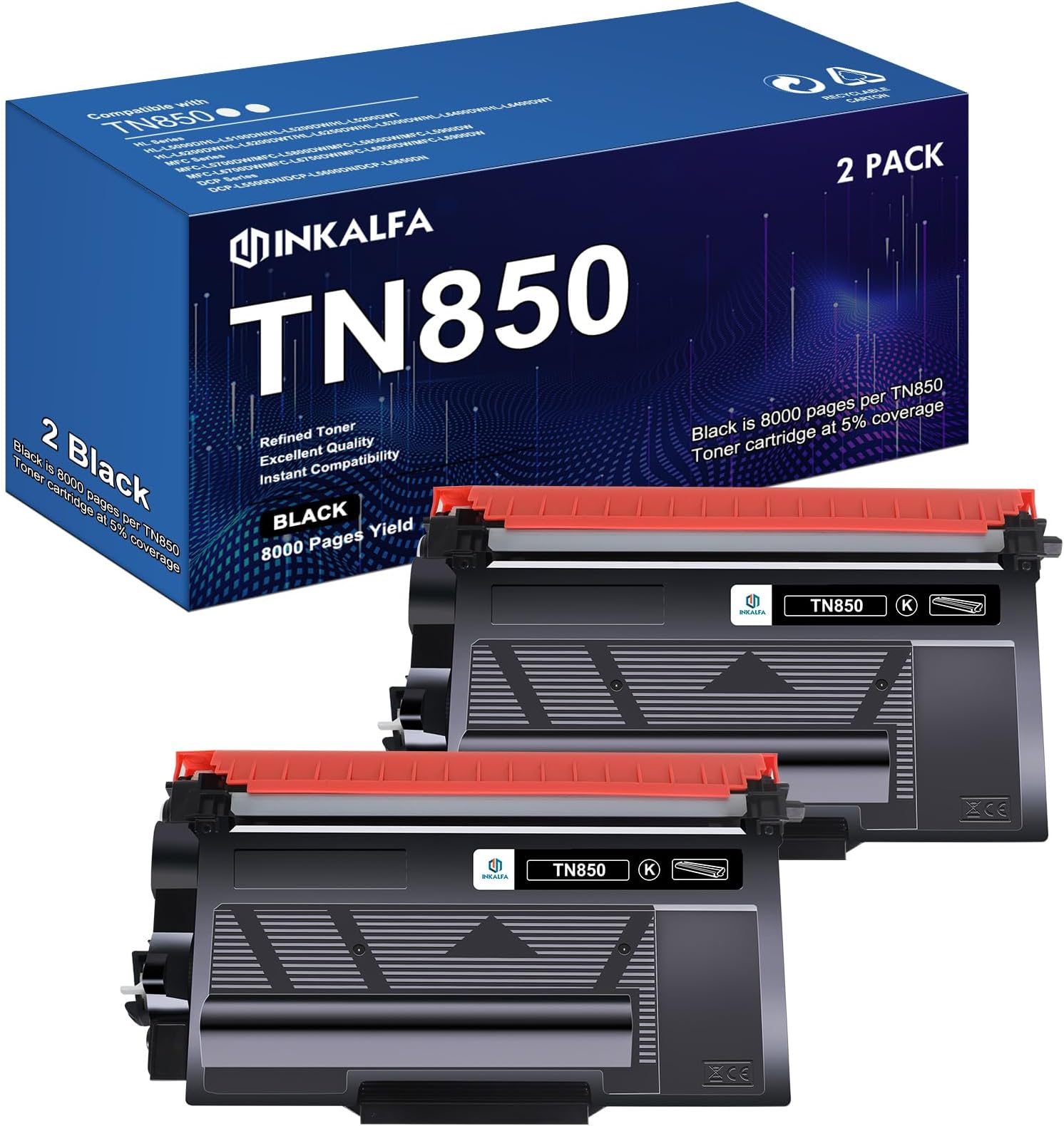 TN850 TN-850 TN 850 High Yield Toner Cartridge 2 Pack Black Replacement ...