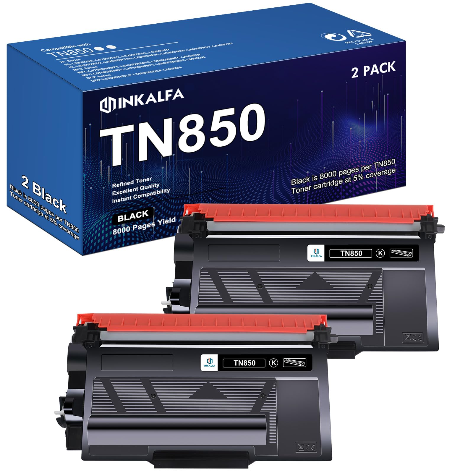 TN850 TN-850 TN 850 High Yield Toner Cartridge 2 Pack Black Replacement ...