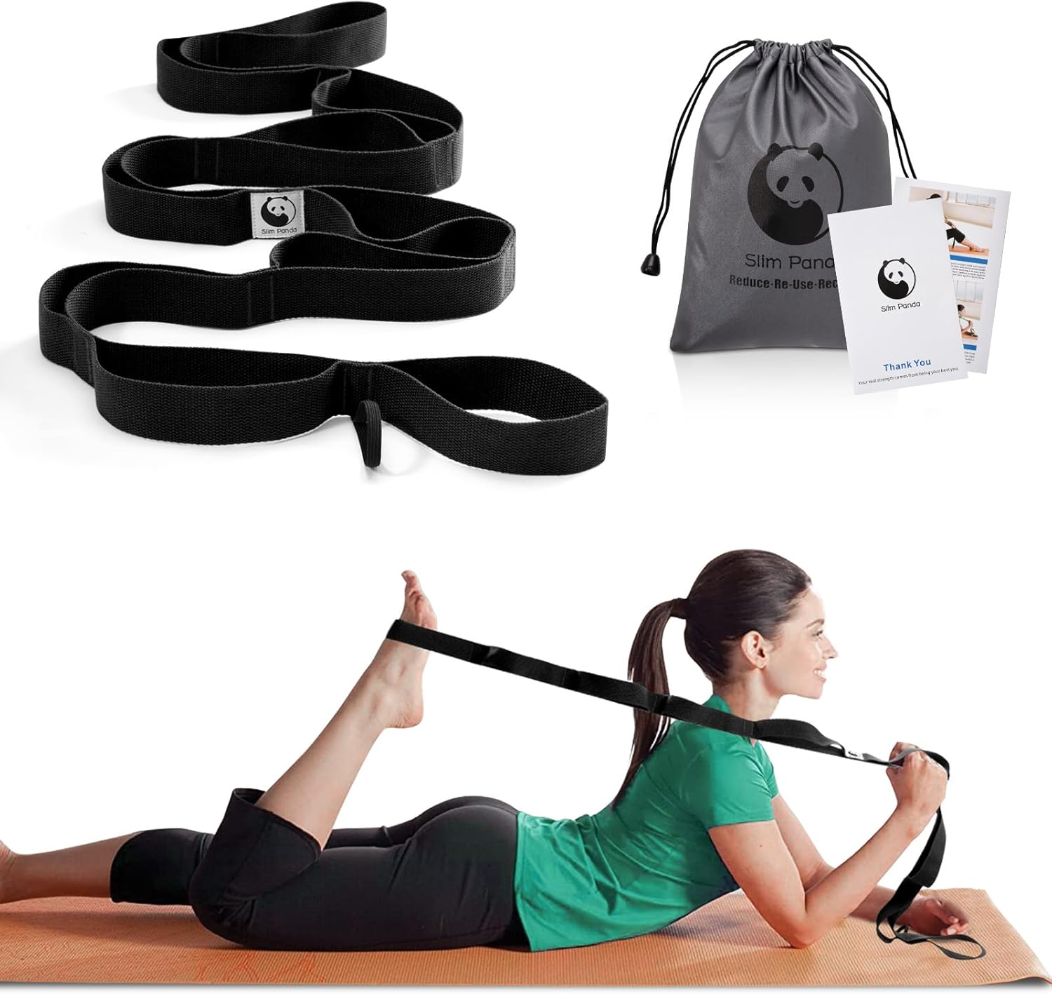 Slim Panda Stretching Strap with 10 Loops for Stretching, Pilates, Leg ...