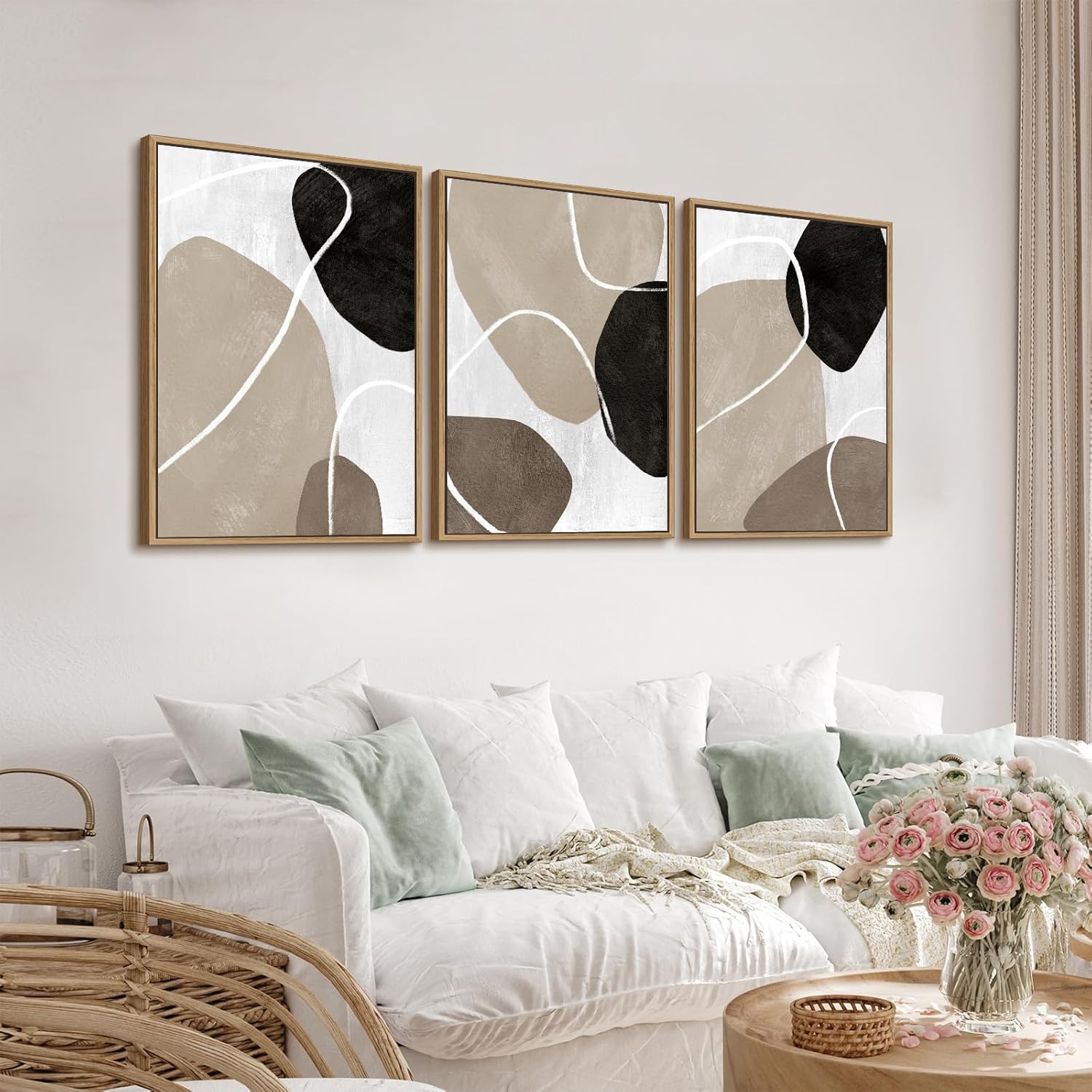 Amazon.com: Minimalist Abstract Boho Wall Art - Natural Framed Abstract ...