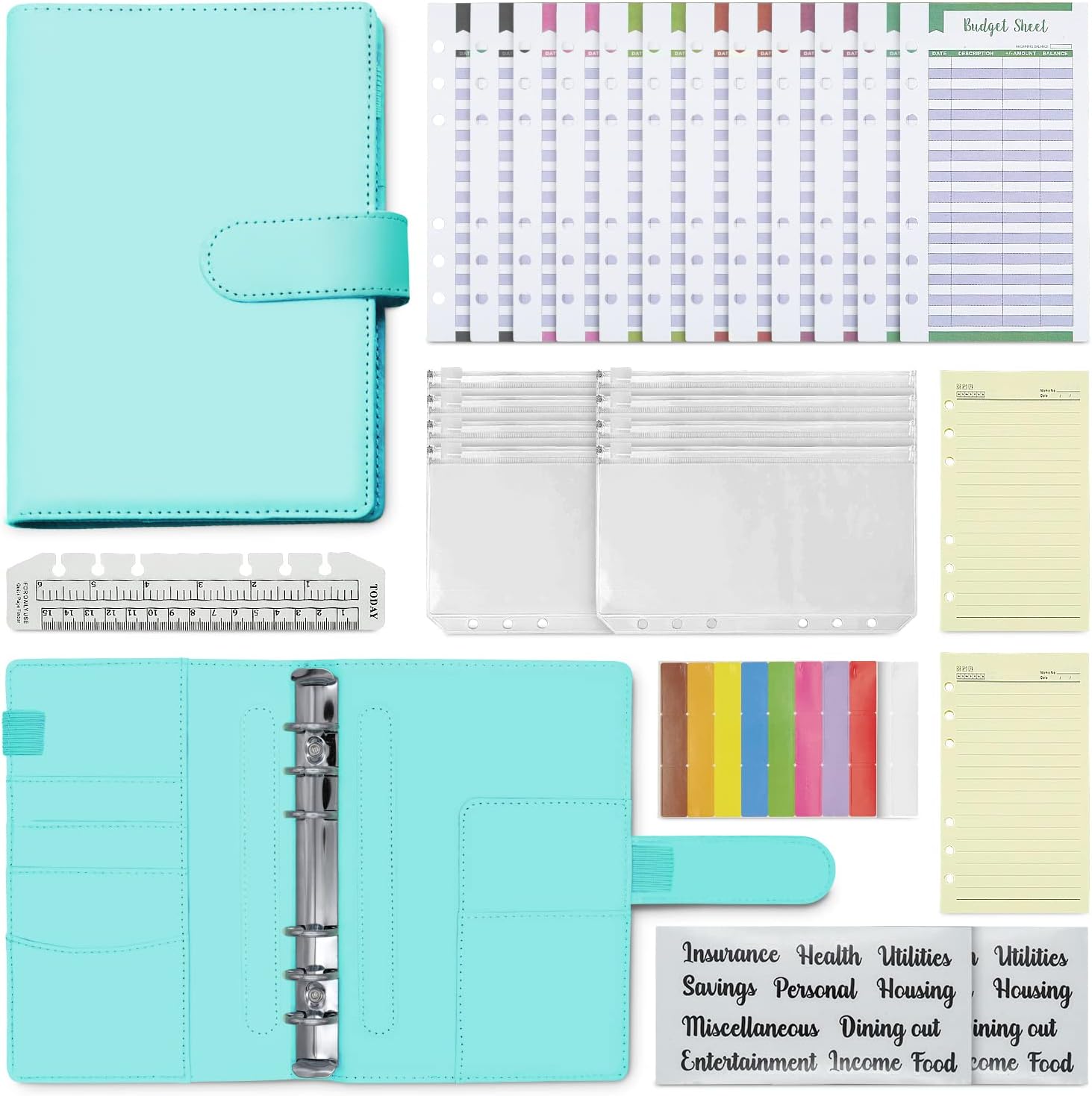 KASTLO A6 PU Leather 51pcs Budget Binder Planner - Money Saving Wallet ...