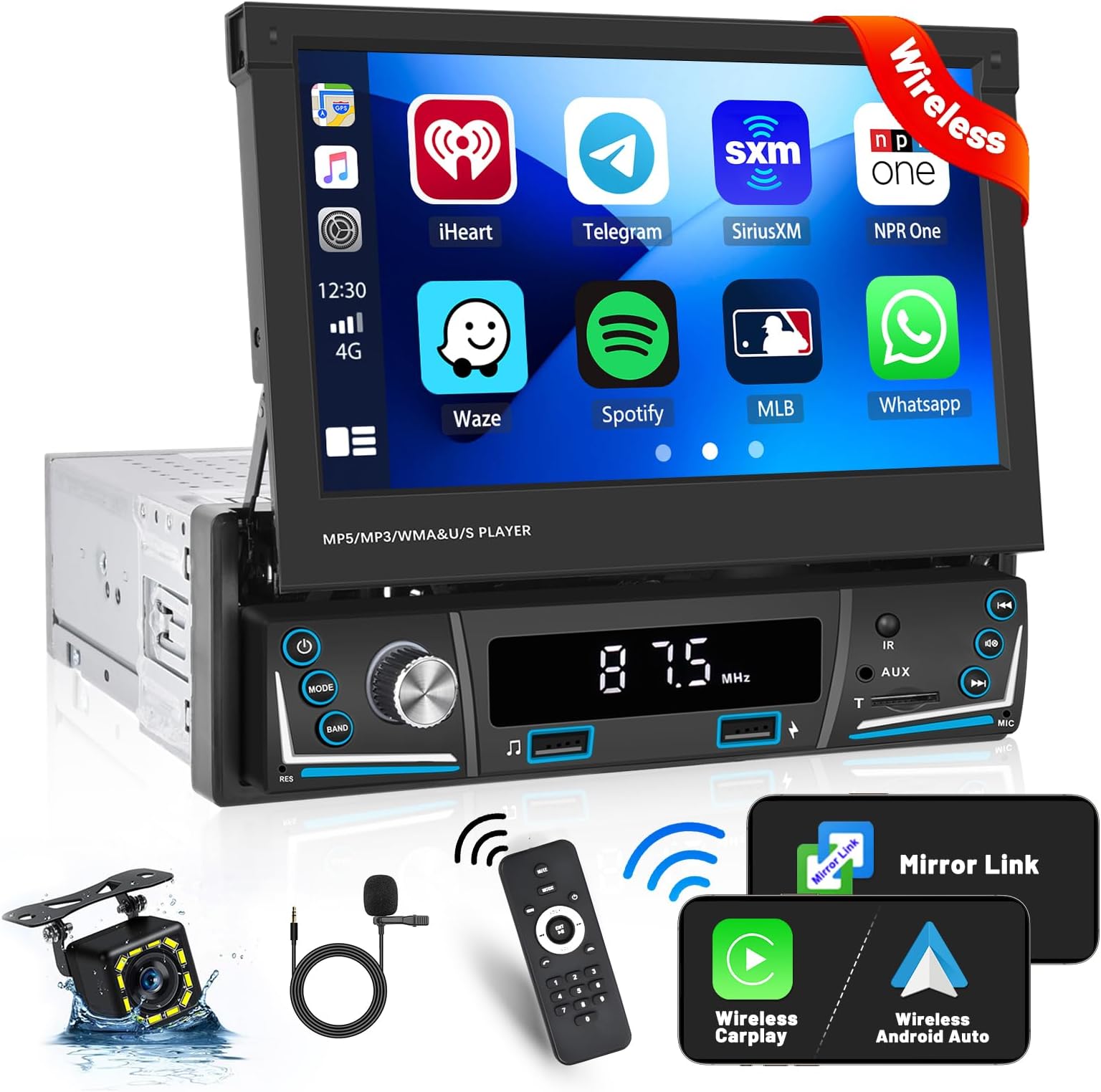 Amazon.com: Single Din Wireless Apple Carplay & Android Auto Car Stereo ...