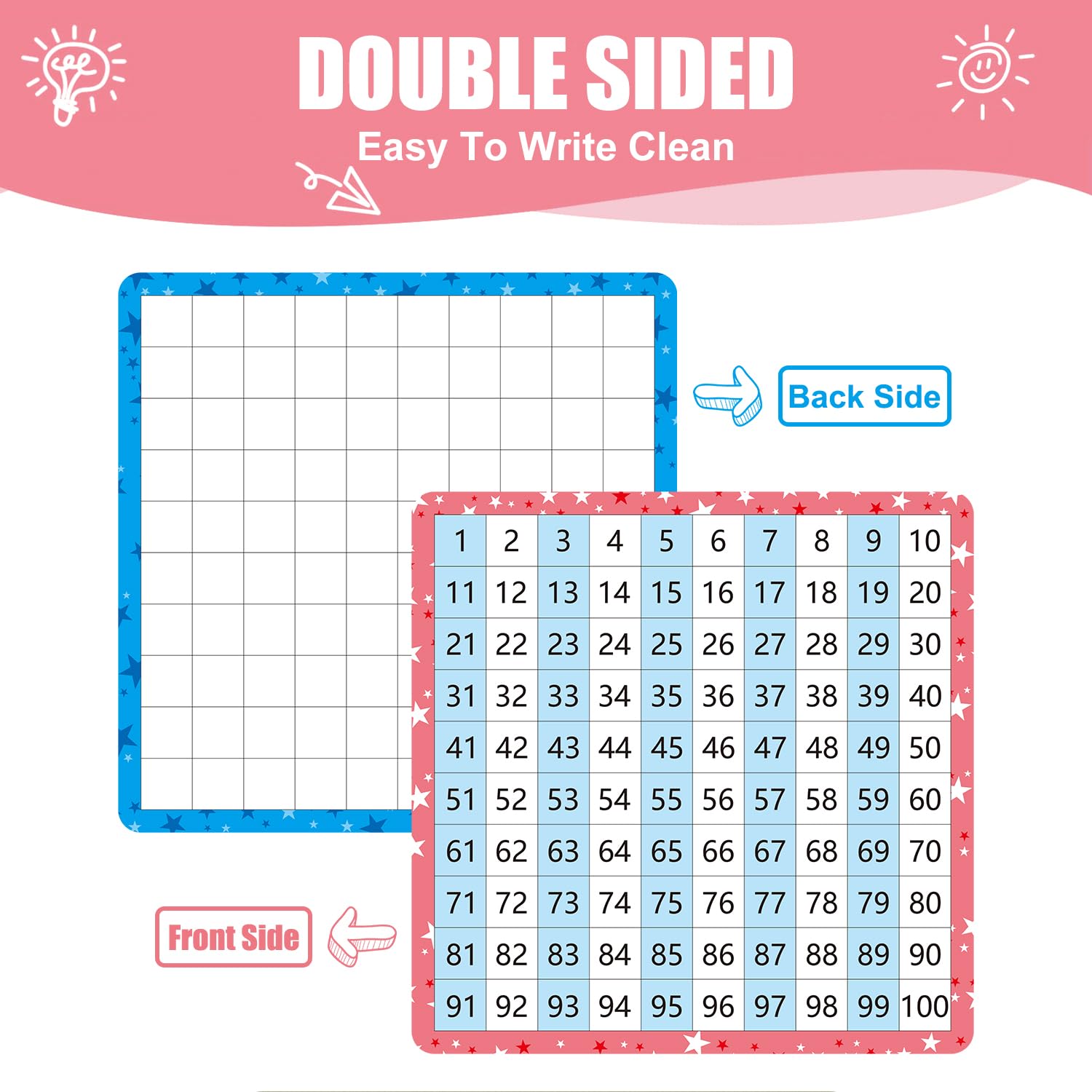 Snapklik.com : 10 Pack Dry Erase Math Hundred Board Card Laminated ...