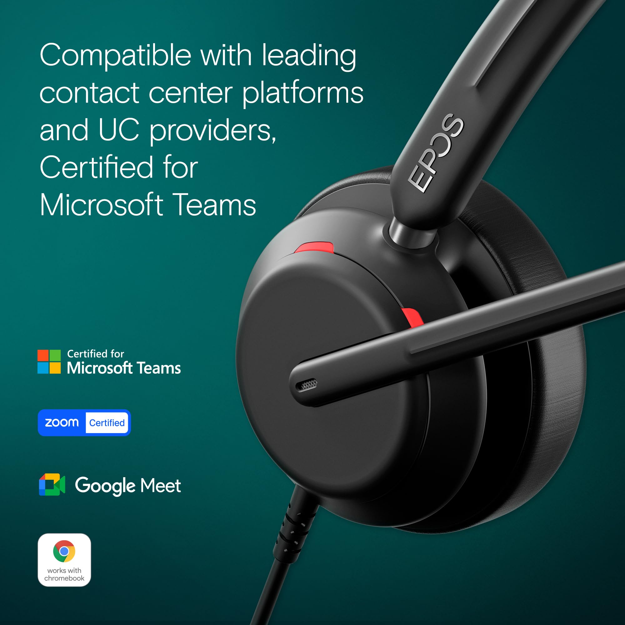 EPOS IMPACT 760T Dual-Sided Wired Headset with Microphone and In-Line Controller, Microsoft ...