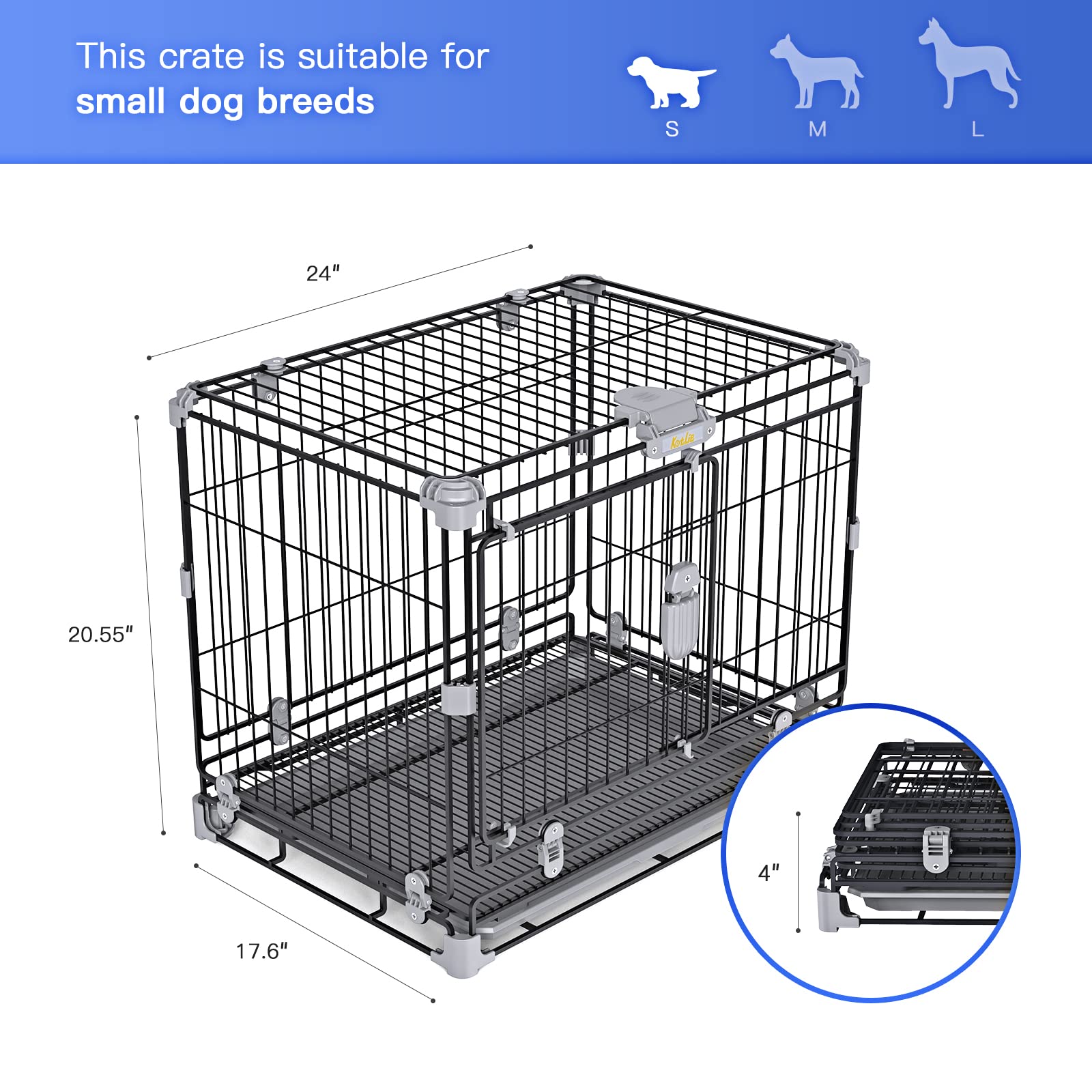 24" Small Dog Crate, Foldable Dog Cage for Small Dog(5-20lbs), Double ...