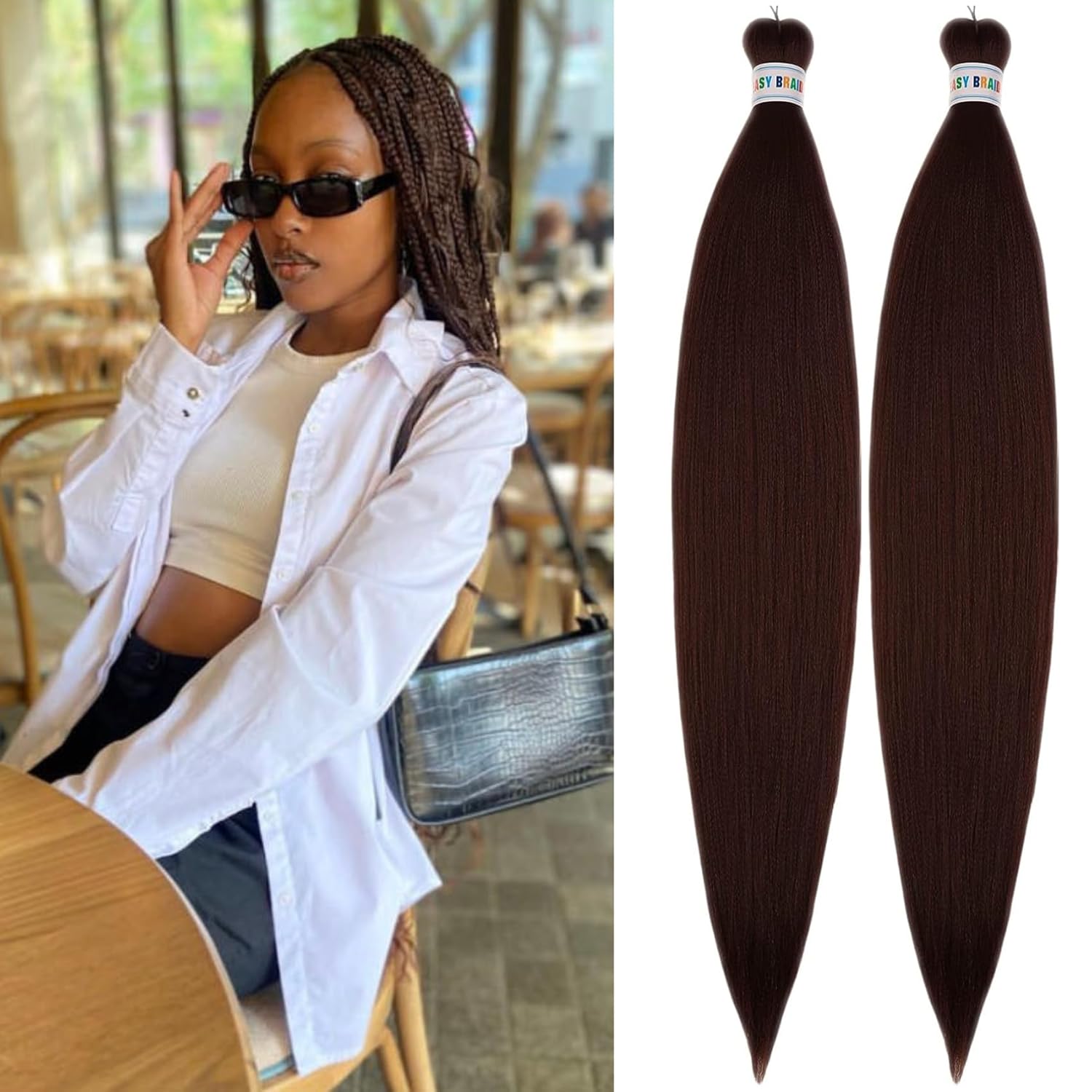 Amazon.com : Chocolate Brown Braiding Hair Pre stretched Ez Braid 52 ...