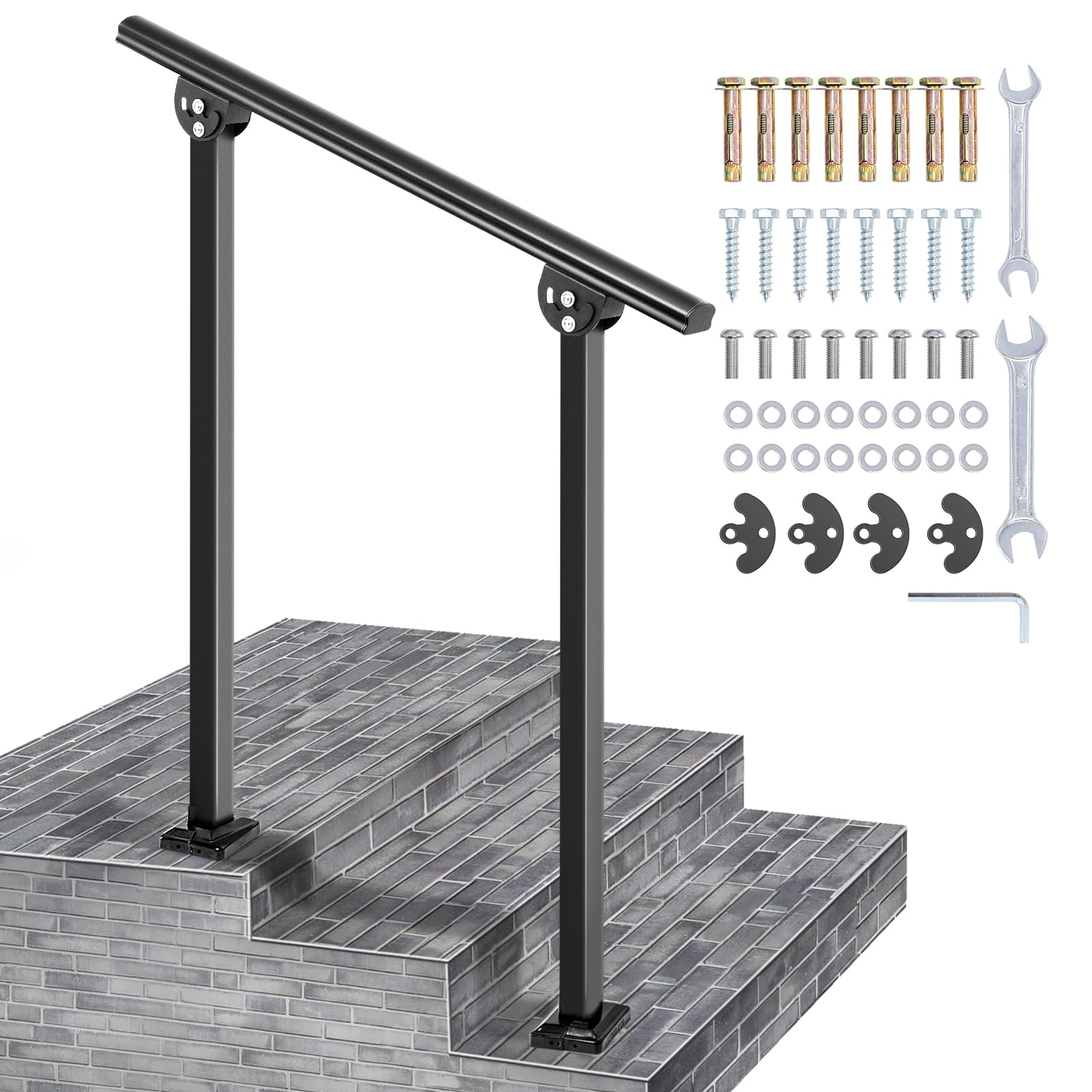 Snapklik.com : 2-3 Step Handrails For Outdoor Steps Railings, Black Stair Railing Kit,Stairs ...