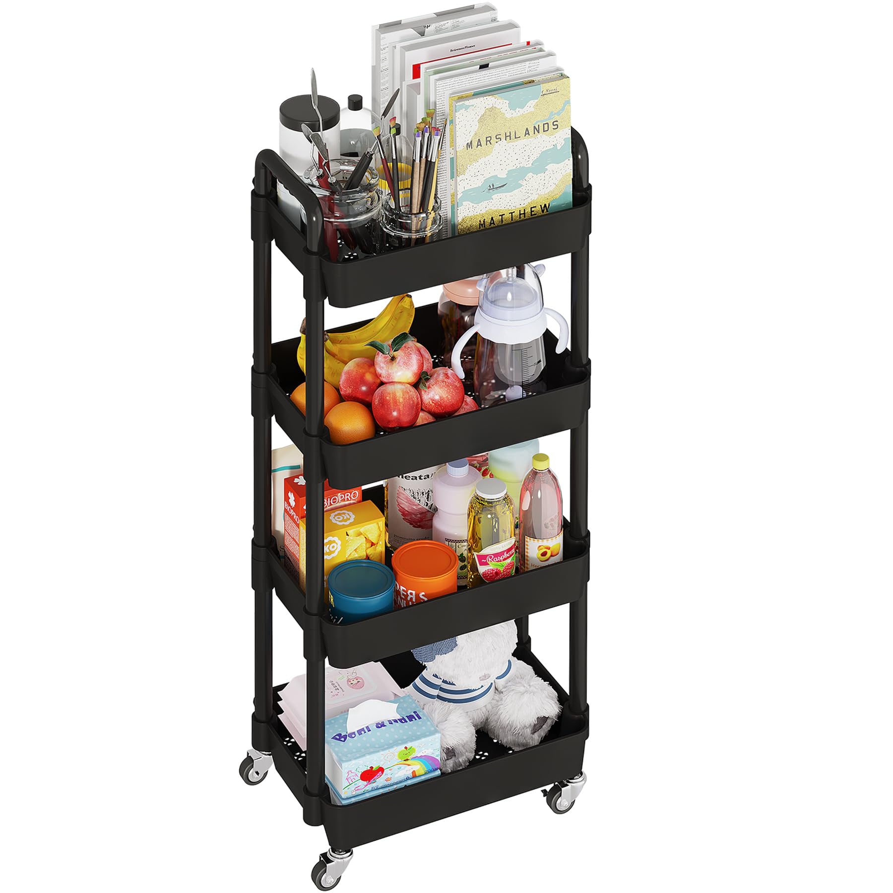Dttwacoyh,4 Tier Kitchen Trolley, Multifunctional Storage Trolley ...