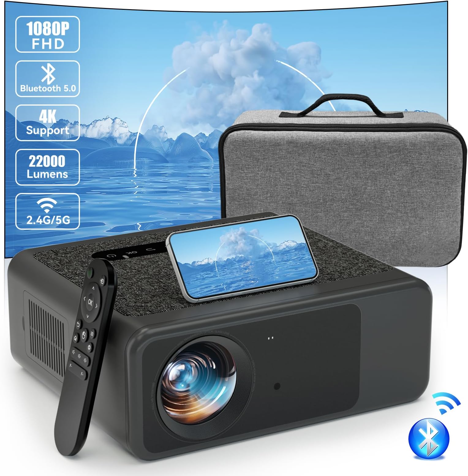 HYTOBP Vidéoprojecteur Full HD 1080P, 22000L, 5G WiFi Bluetooth ...