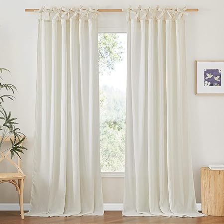 Amazon.com: NICETOWN Off White Curtains 84 inches Long Adjustable Tie ...