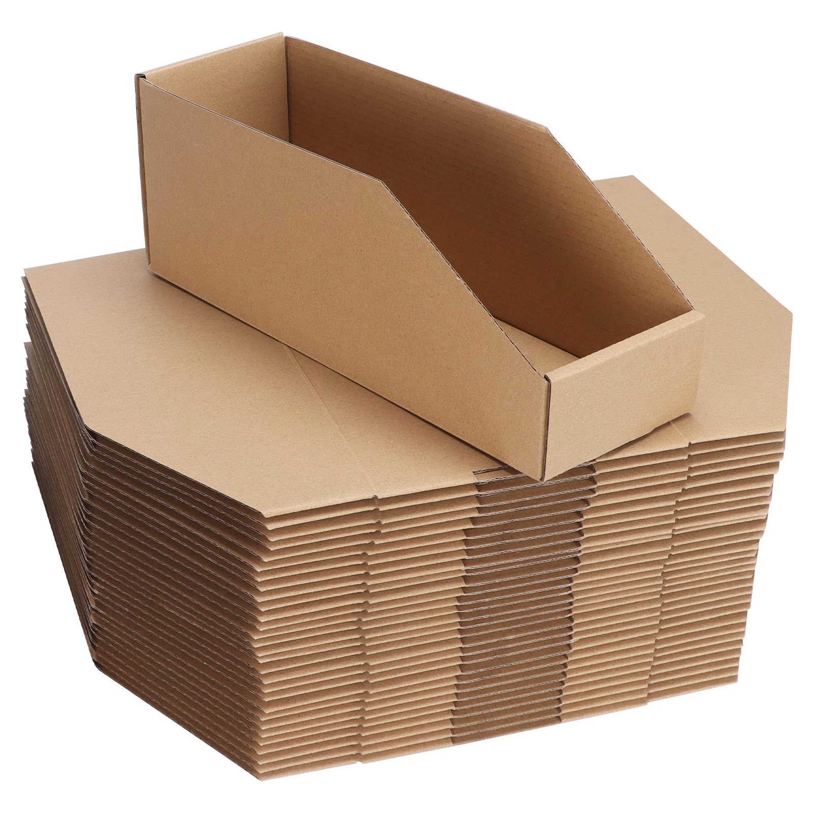 ZBEIVAN Corrugated Cardboard Storage Bins,12x4x4.5inch, 35 Packs, Brown ...
