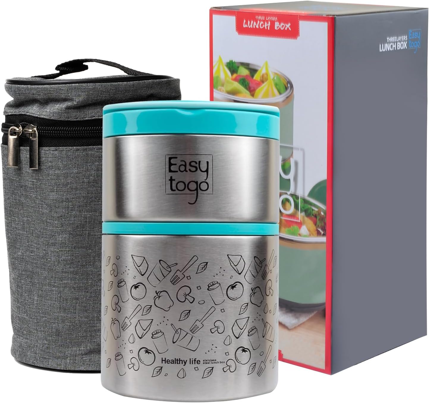 Amazon.com: Easy Togo 2-Tier Stainless Steel Lunch Box – 32oz Insulated Stackable Food Container ...