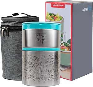 Amazon.com: Easy Togo 2-Tier Stainless Steel Lunch Box – 32oz Insulated Stackable Food Container ...