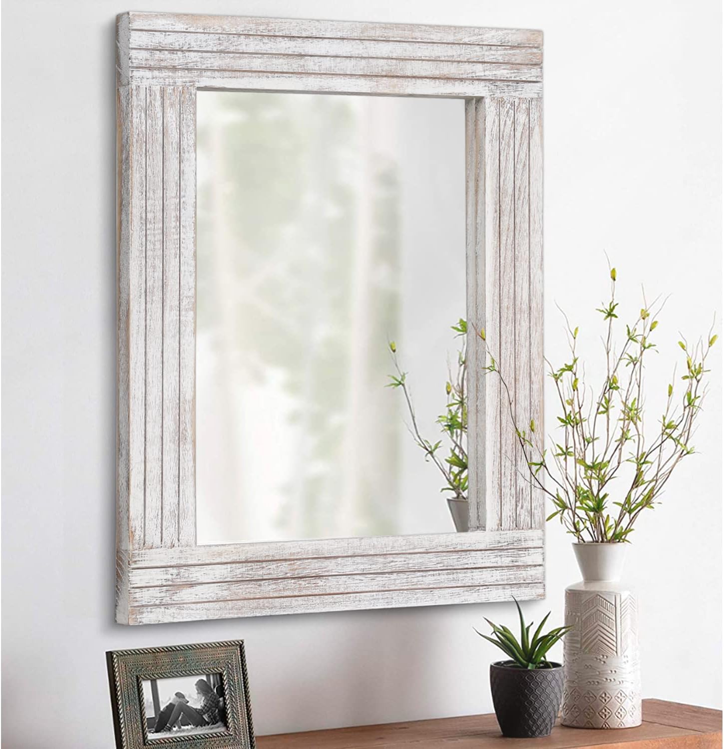 Amazon.com: HLFMVWE Mirrors for Wall Rustic Wooden Frame Rectangle ...