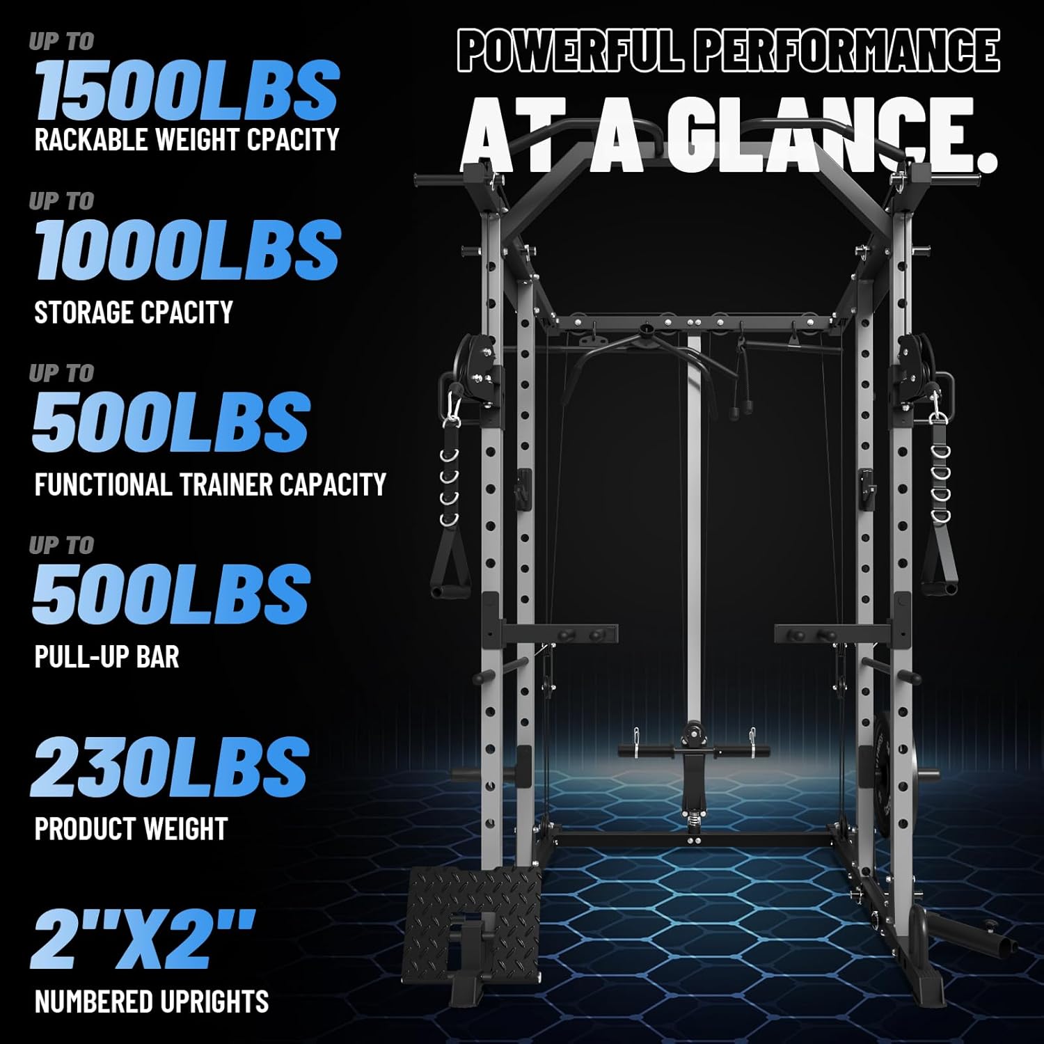 ER KANG Power Cage, PC06 1500LBS Power Rack with Cable Crossover, Multi ...