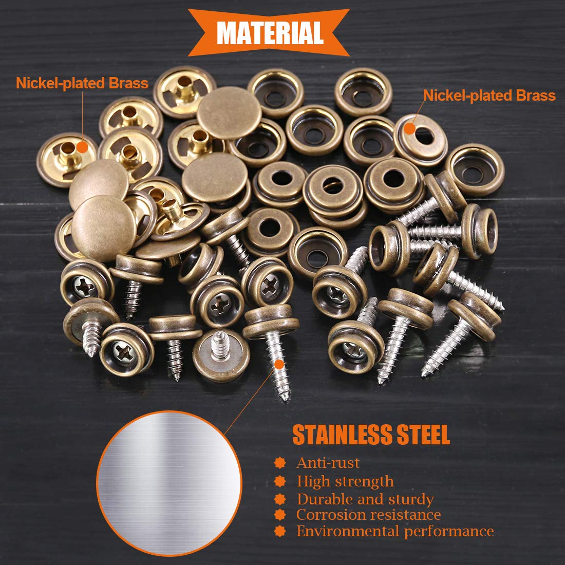 Snapklik.com : Rustark 120Pcs Bronze Fastener Screw-in Snaps Boat ...