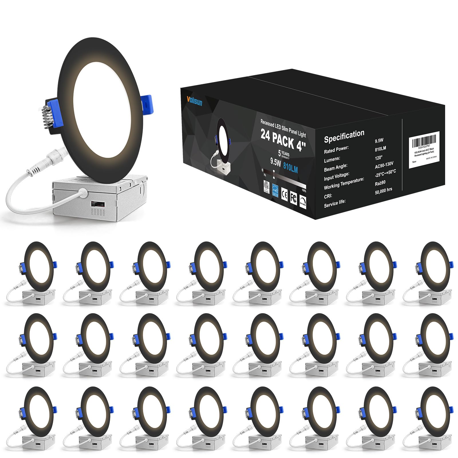 VOLISUN 24 Pack 4 inch Recessed Lighting, 5CCT LED Black Recessed Light ...