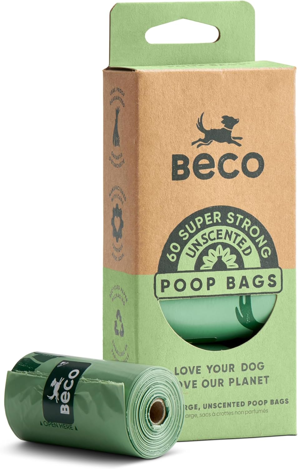 Beco Strong & Large Poop Bags - 60 Bags (4 Rolls of 15) - Unscented ...