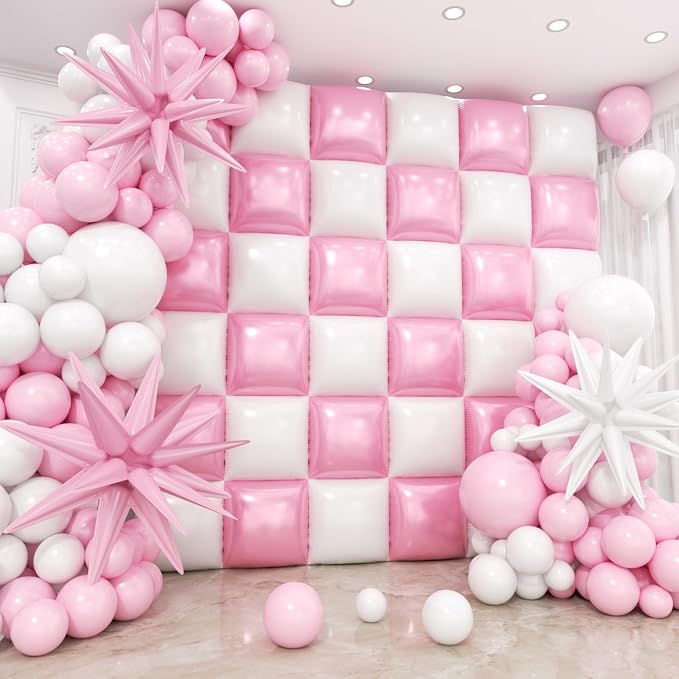 Amazon.com: HKYOOD 36pcs Pink and White Square Foil Balloons Wall ...