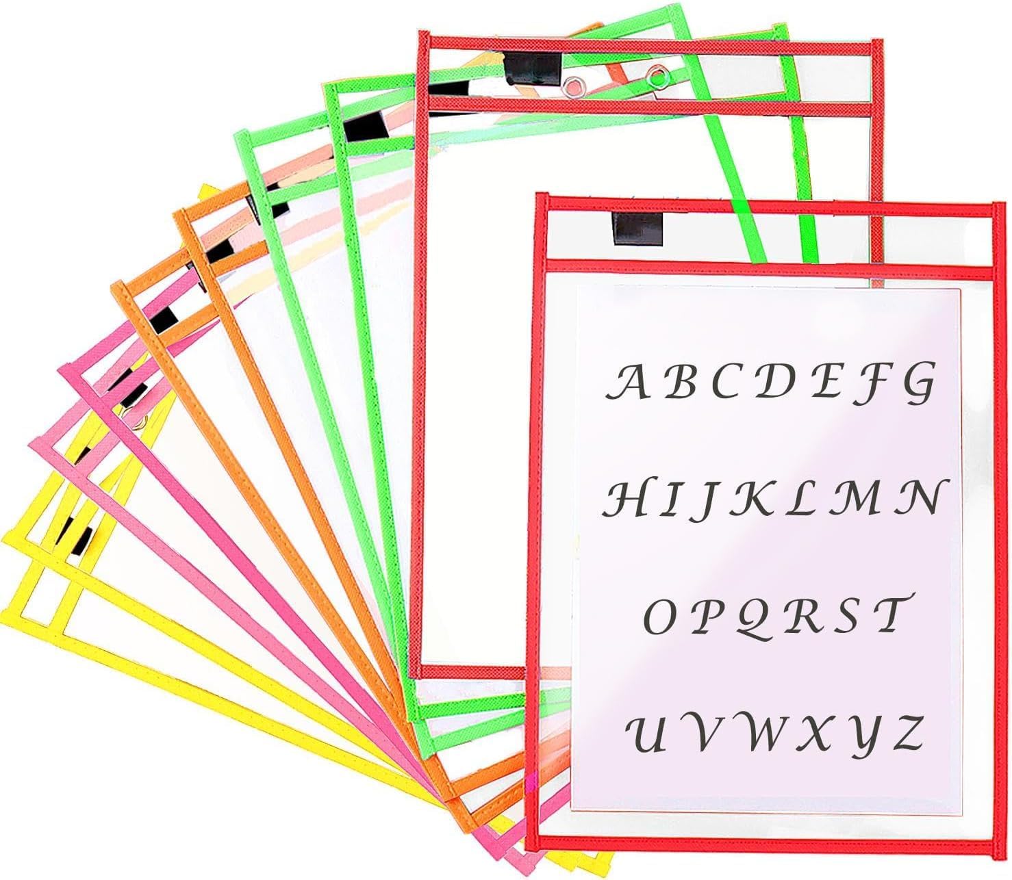 10 Pack Dry Erase Pockets Reusable PVC Sleeves A4 for Classroom ...