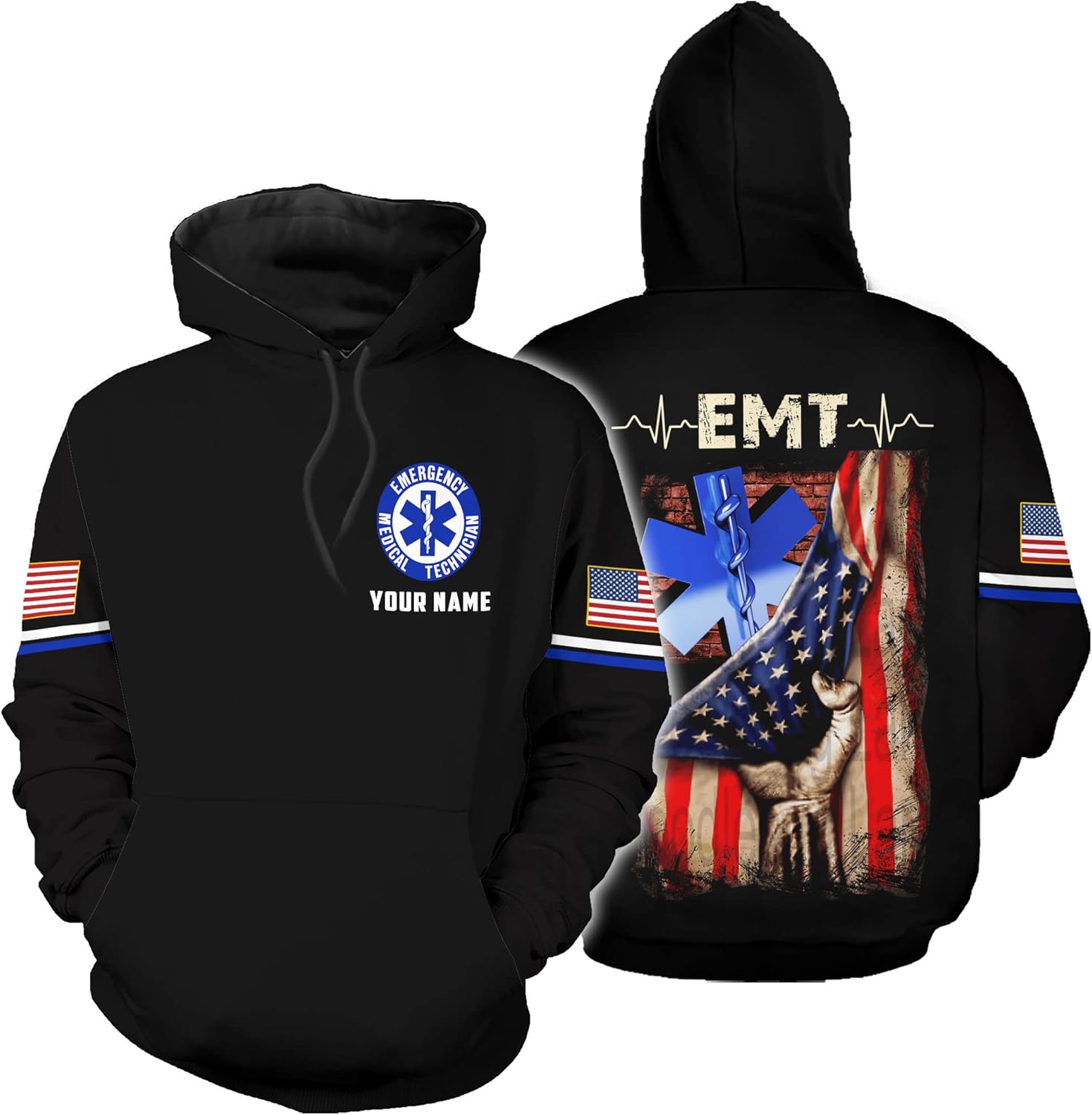 Amazon.com: Vybonz Customize Name EMS EMT Hoodie For Men And Women 3D ...
