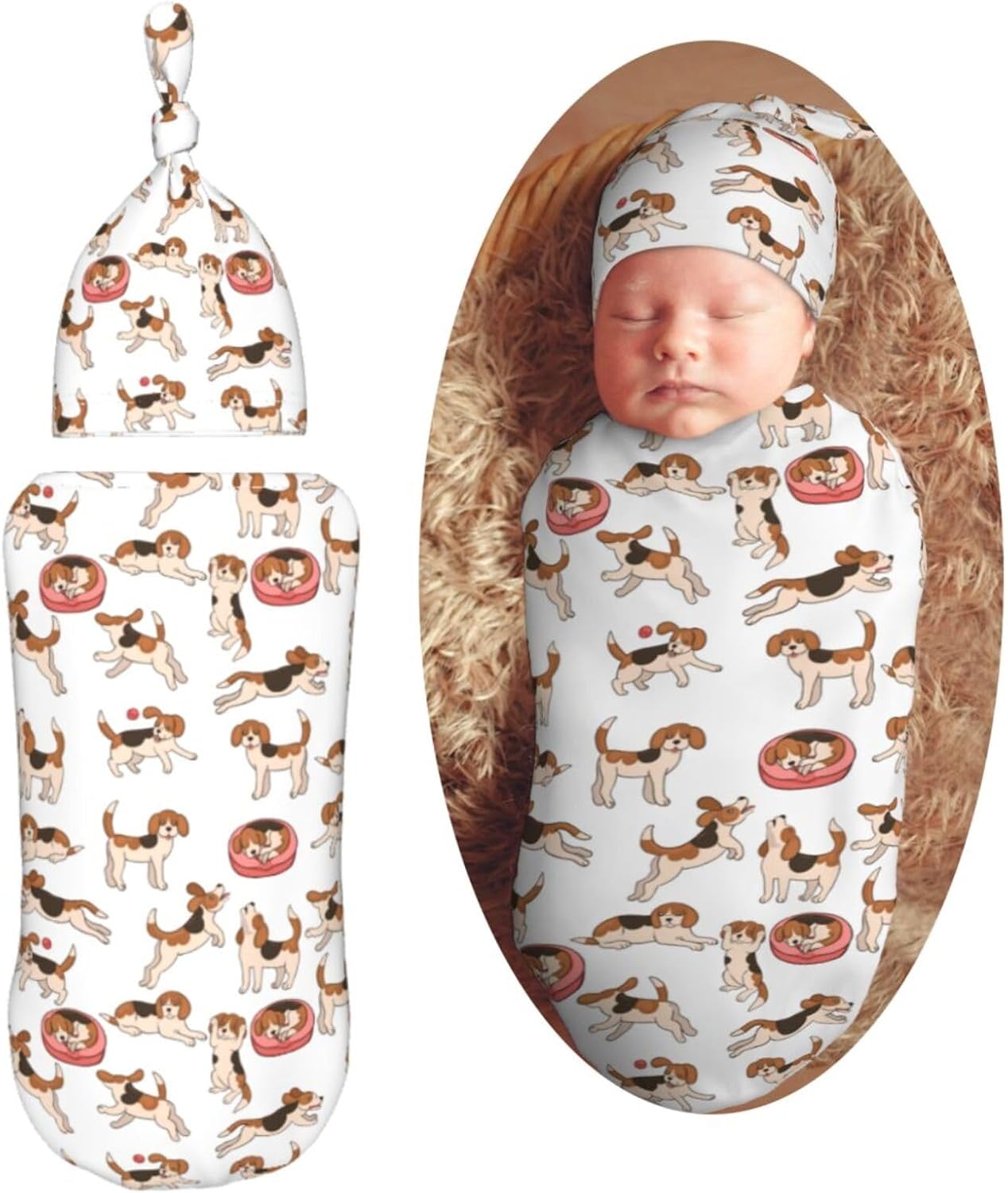 Amazon.com: Muishi Cute Beagle Dog Newborn Swaddle Blankets Hat Sets ...