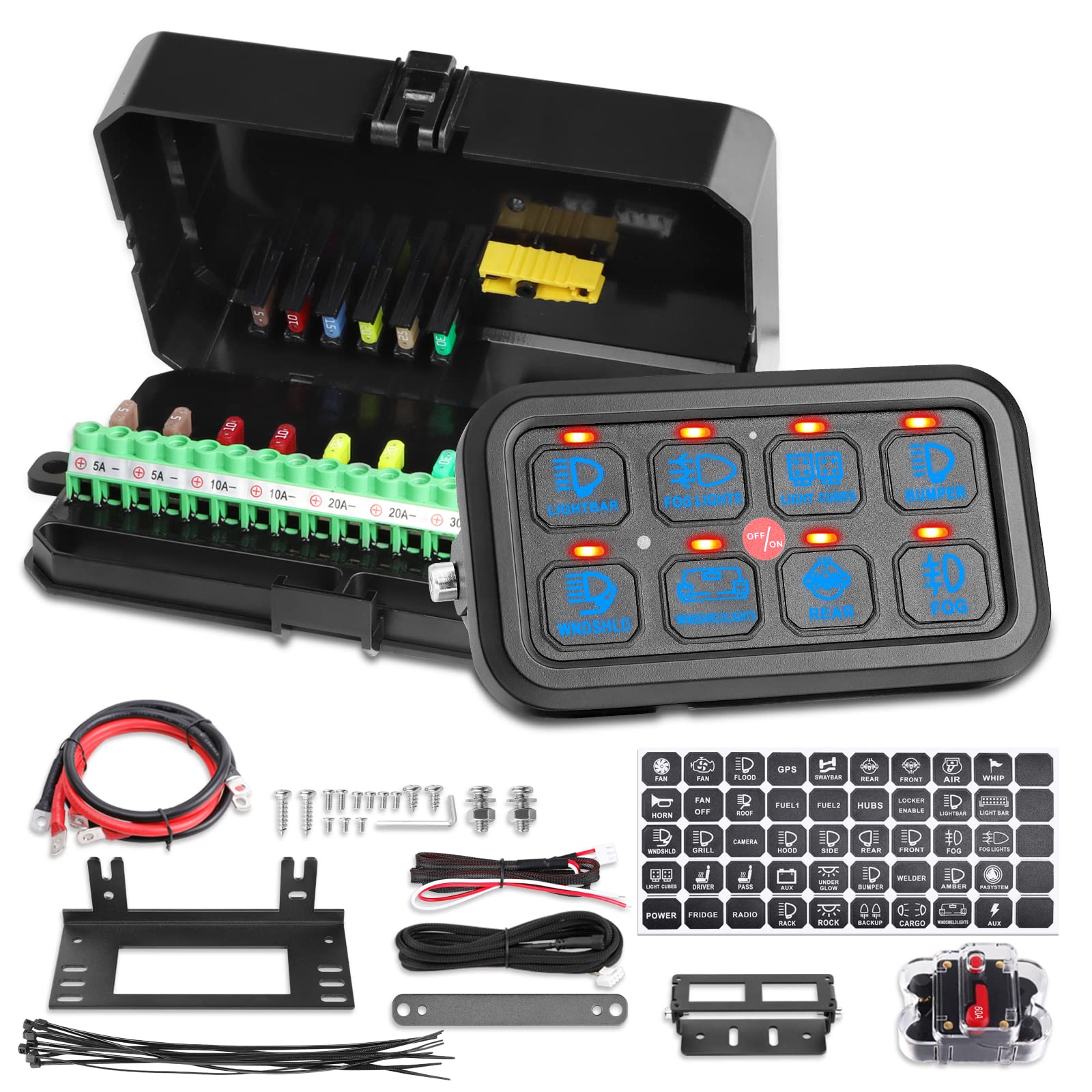 Buy 8 Gang Switch Panel, OFFROADTOWN 12V Dimmable Strobe Momentary ...