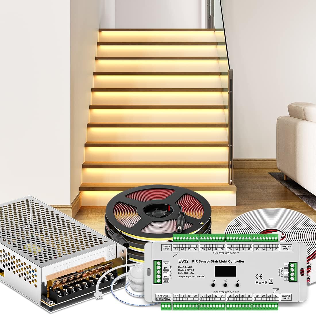 Amazon.com: BTF-LIGHTING PIR Sensor Stair Light ES32 Controller Kit ...