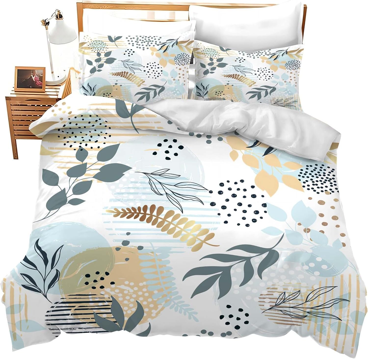 Amazon.com: Boho Leaves Full Bedding Set Bohemian Botanical Leaf Blue ...